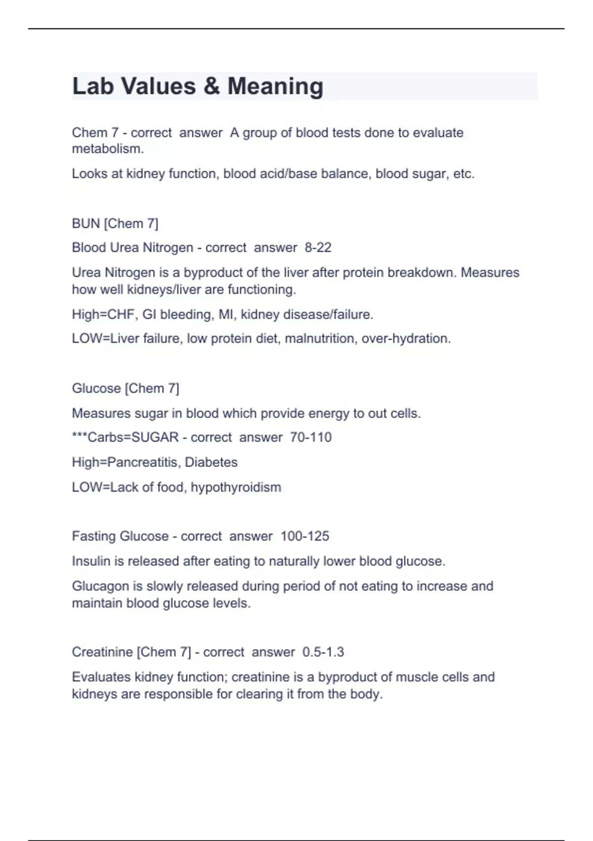 Lab Values Lab Values Galen College Of Nursing - Question and answers ...