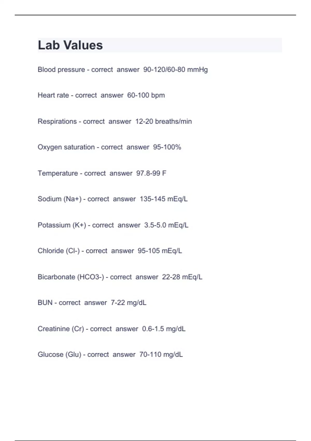 Lab Values Lab Values Galen College Of Nursing - Question and answers ...