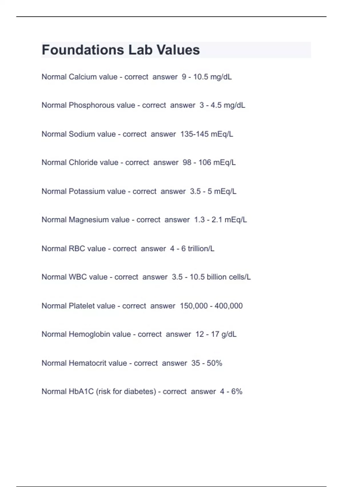 Foundations Lab Values Lab Values Galen College Of Nursing - Questions ...