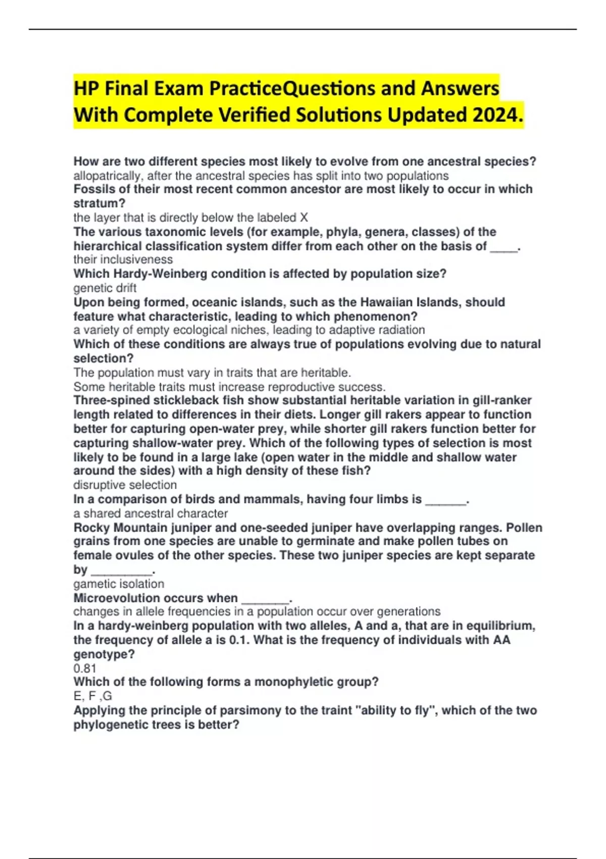 HP Final Exam PracticeQuestions and Answers With Complete Verified ...