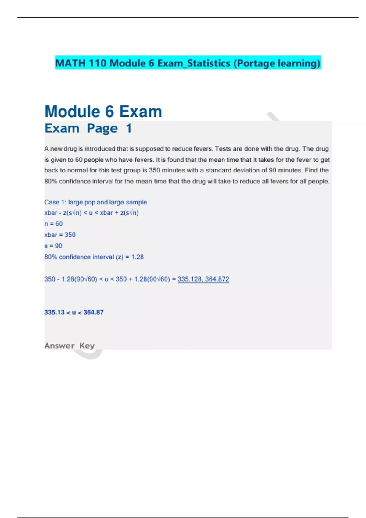 Math 110 Module 6 Exam Statistics Portage Learning Module 6 Exam Math 110 Module6 Stuvia Us