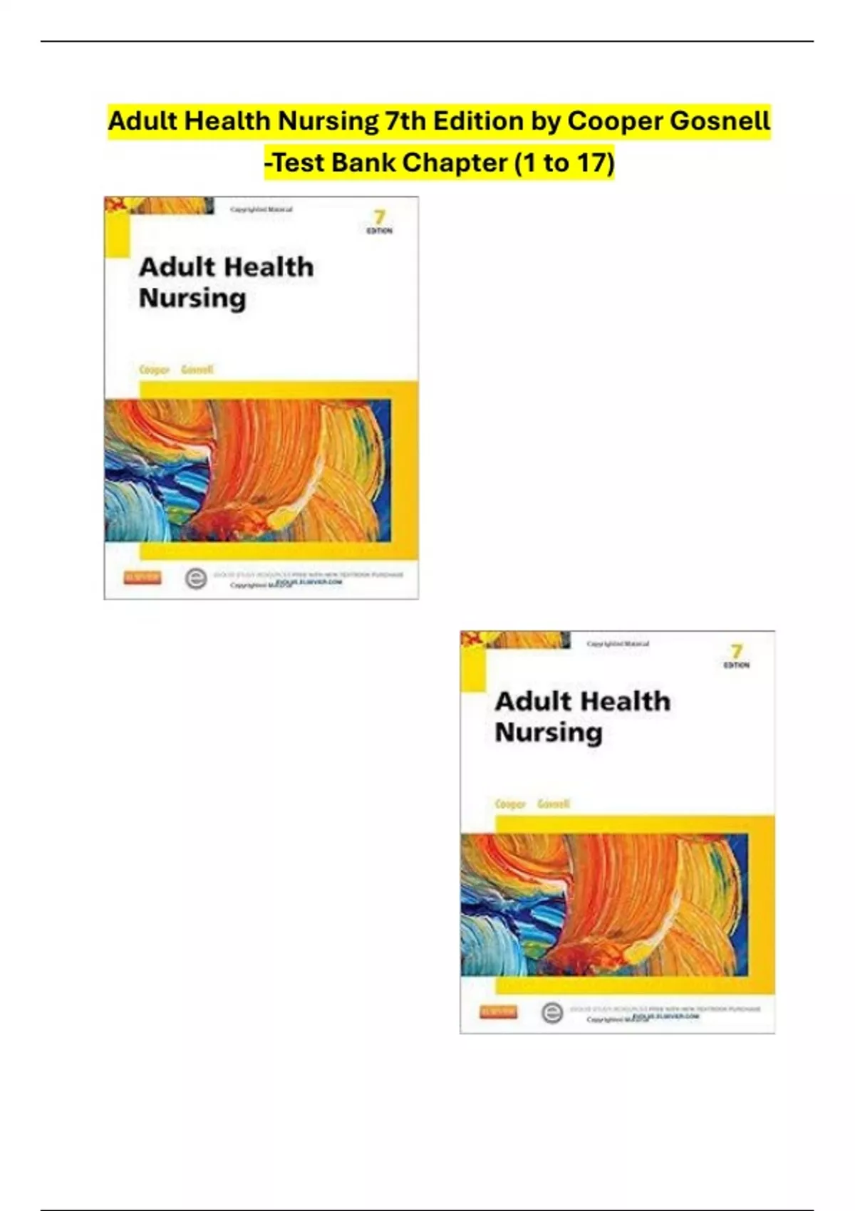 Adult Health Nursing 7th Edition By Cooper Gosnell -Test Bank Chapter ...