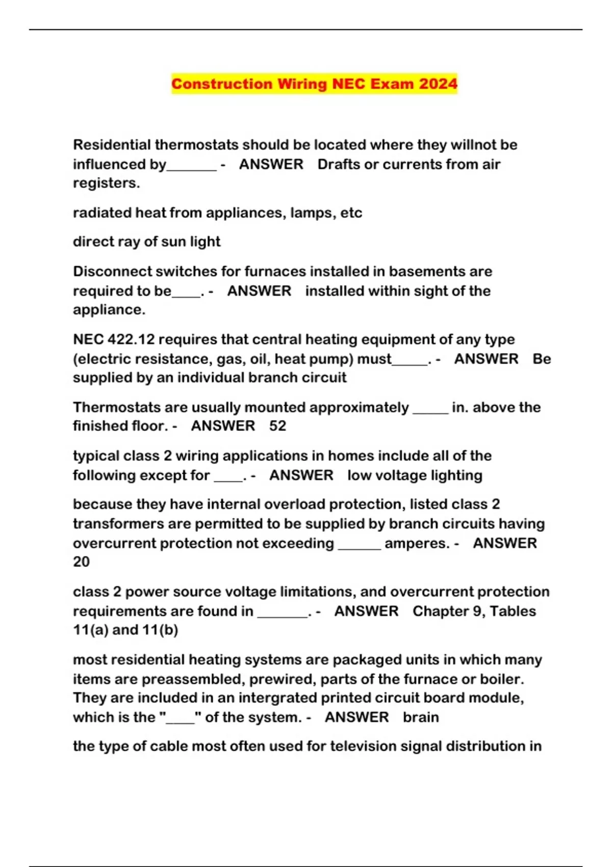 Construction Wiring NEC Exam 2024 - Construction Wiring NEC - Stuvia US