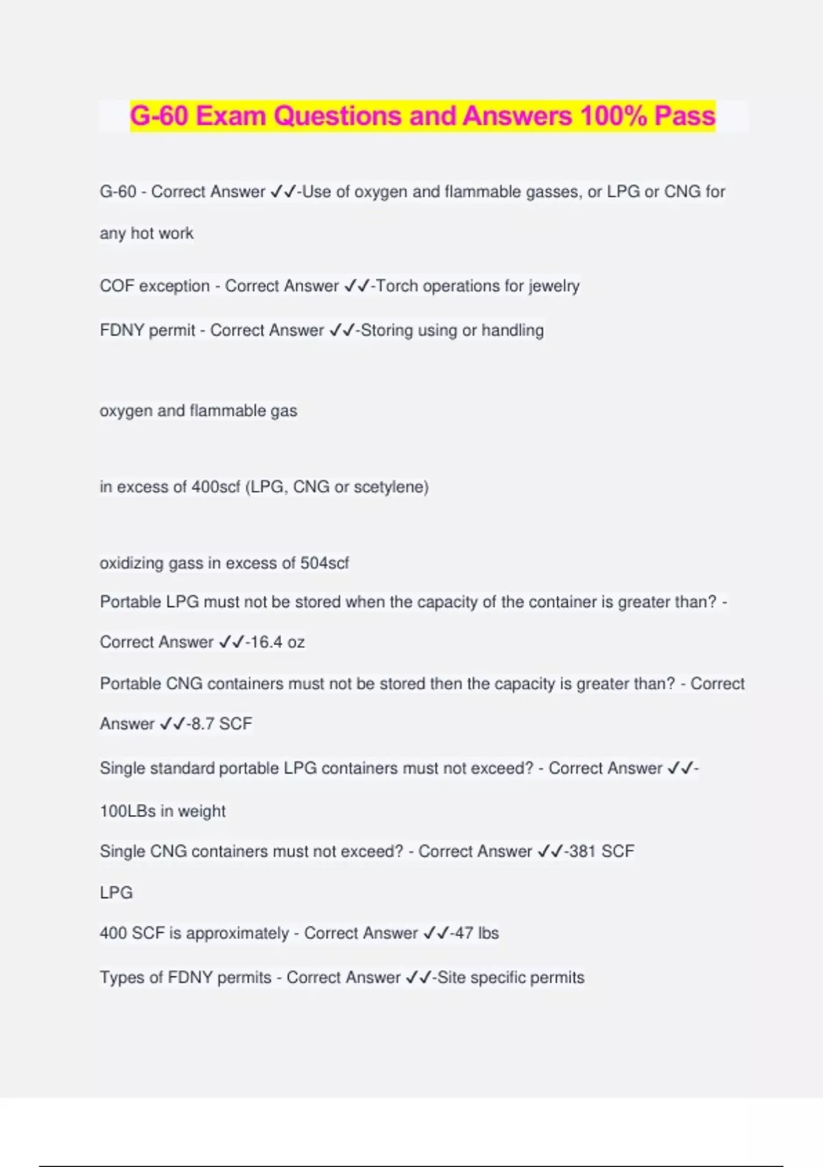 G-60 Exam Questions and Answers 100% Pass - FDNYC G60 - Stuvia US