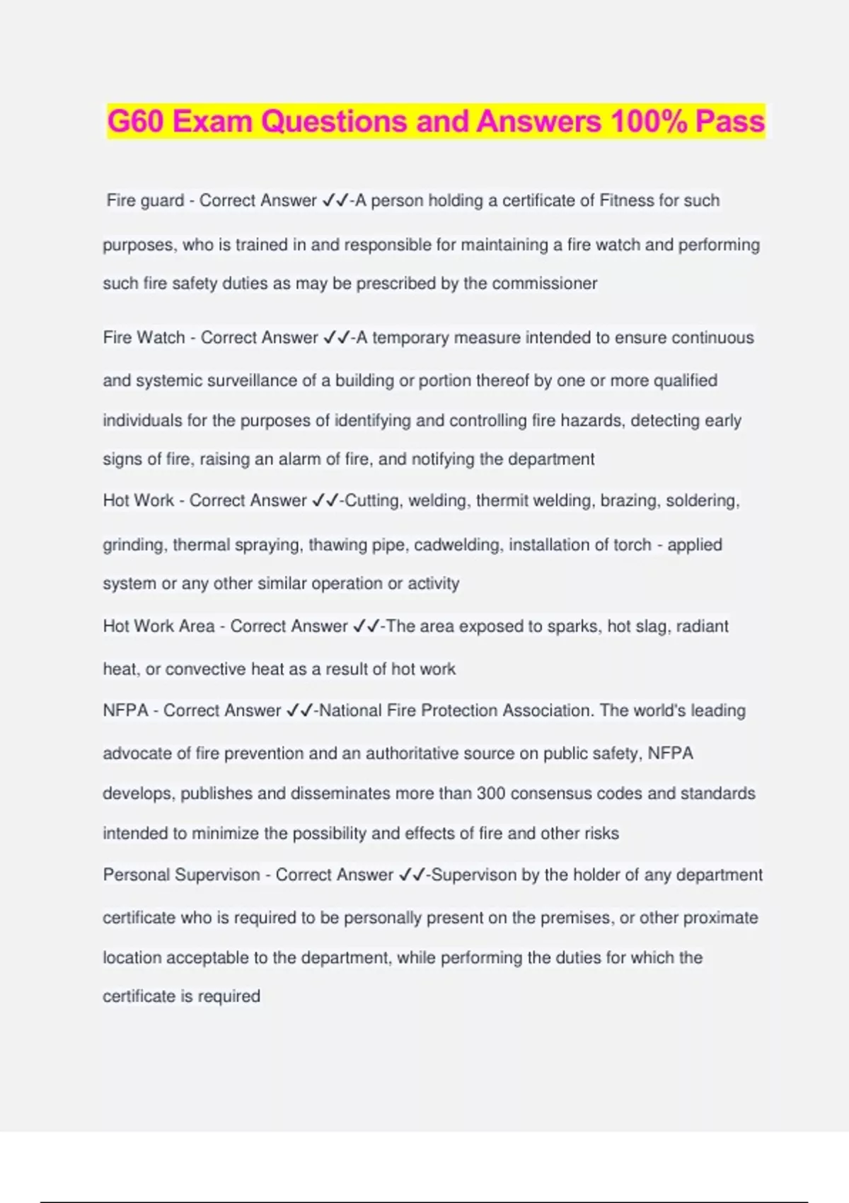 G60 Exam Questions and Answers 100% Pass - FDNYC G60 - Stuvia US