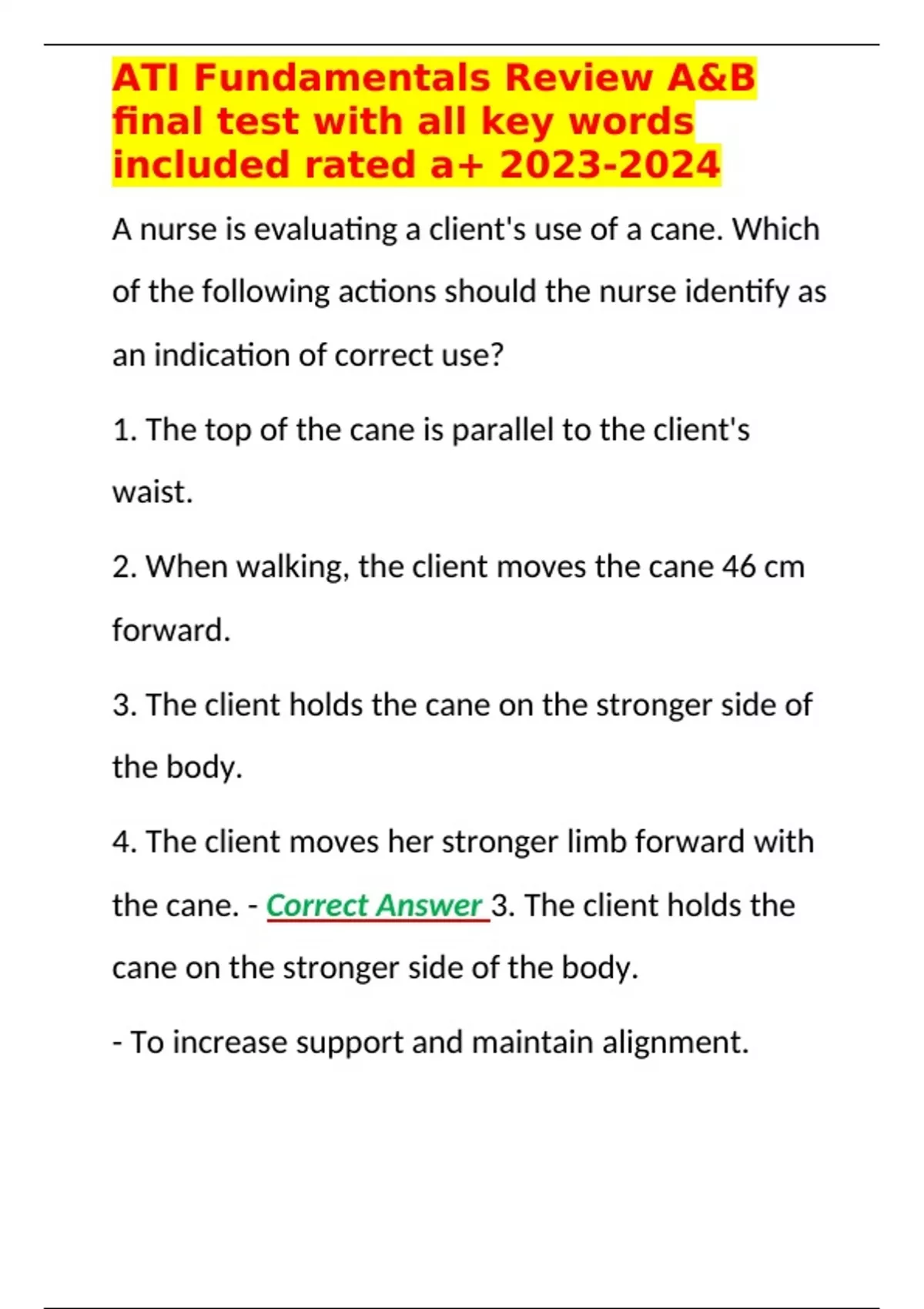 ATI Fundamentals Review A&B final test with all key words included ...