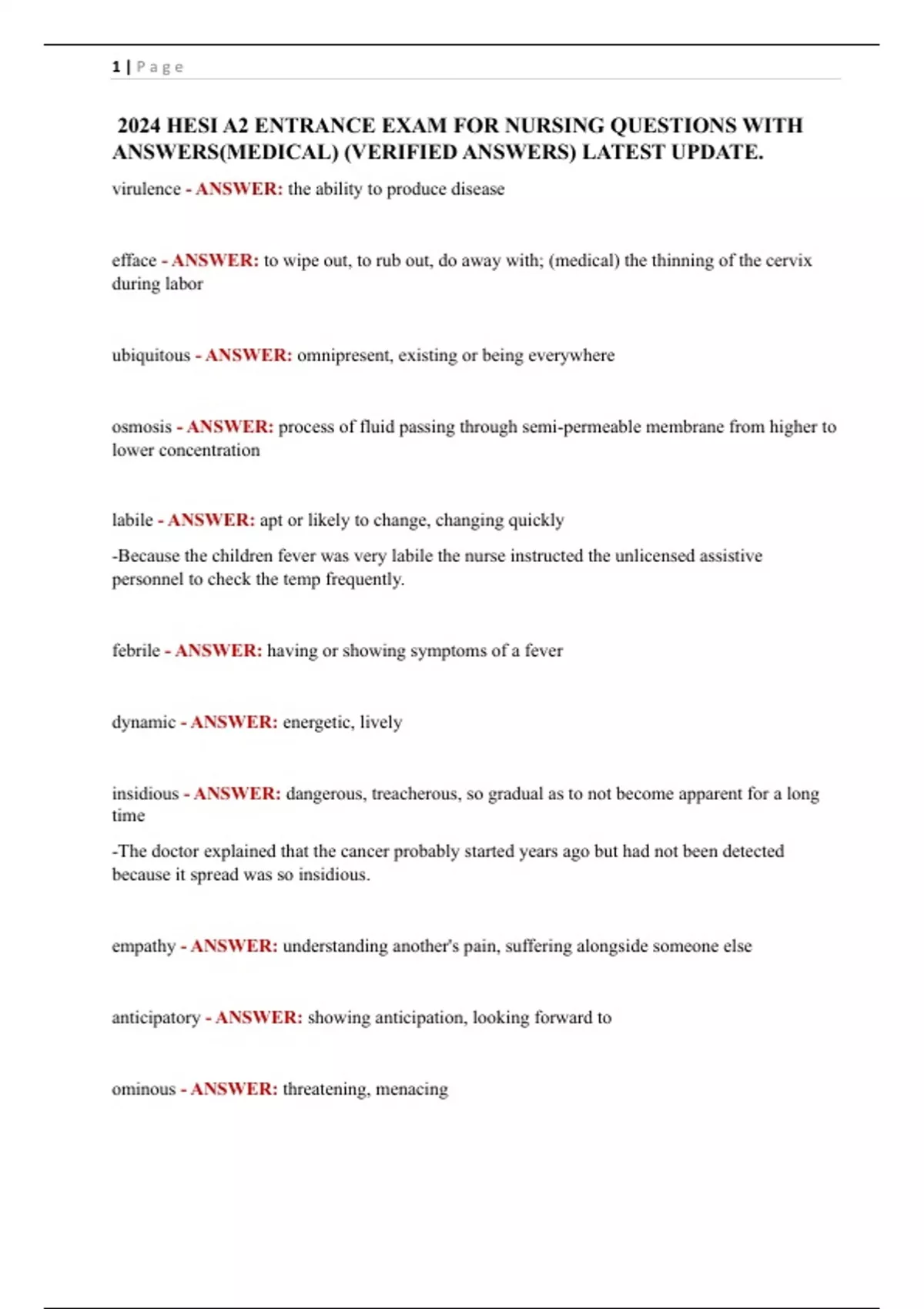 2024 HESI A2 ENTRANCE EXAM FOR NURSING QUESTIONS WITH ANSWERS(MEDICAL ...