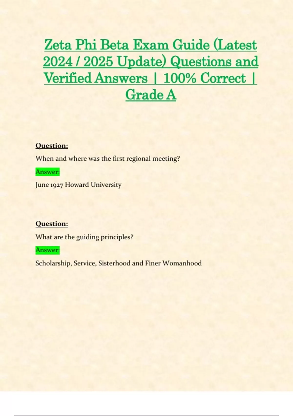 Zeta Phi Beta Exam Guide (Latest 2024 / 2025 Update) Questions and ...