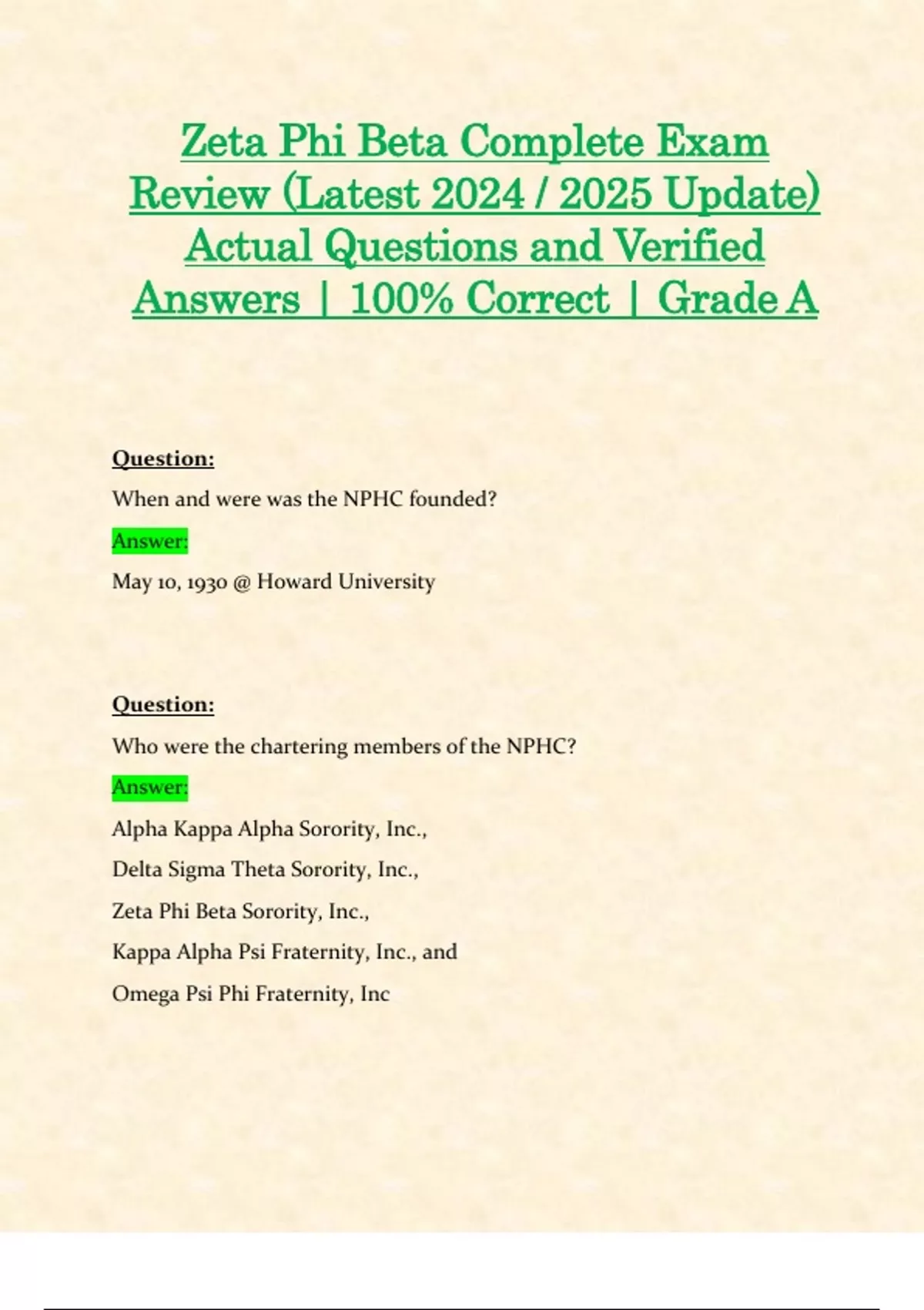 Zeta Phi Beta Complete Exam Review (Latest 2024 / 2025 Update) Actual ...