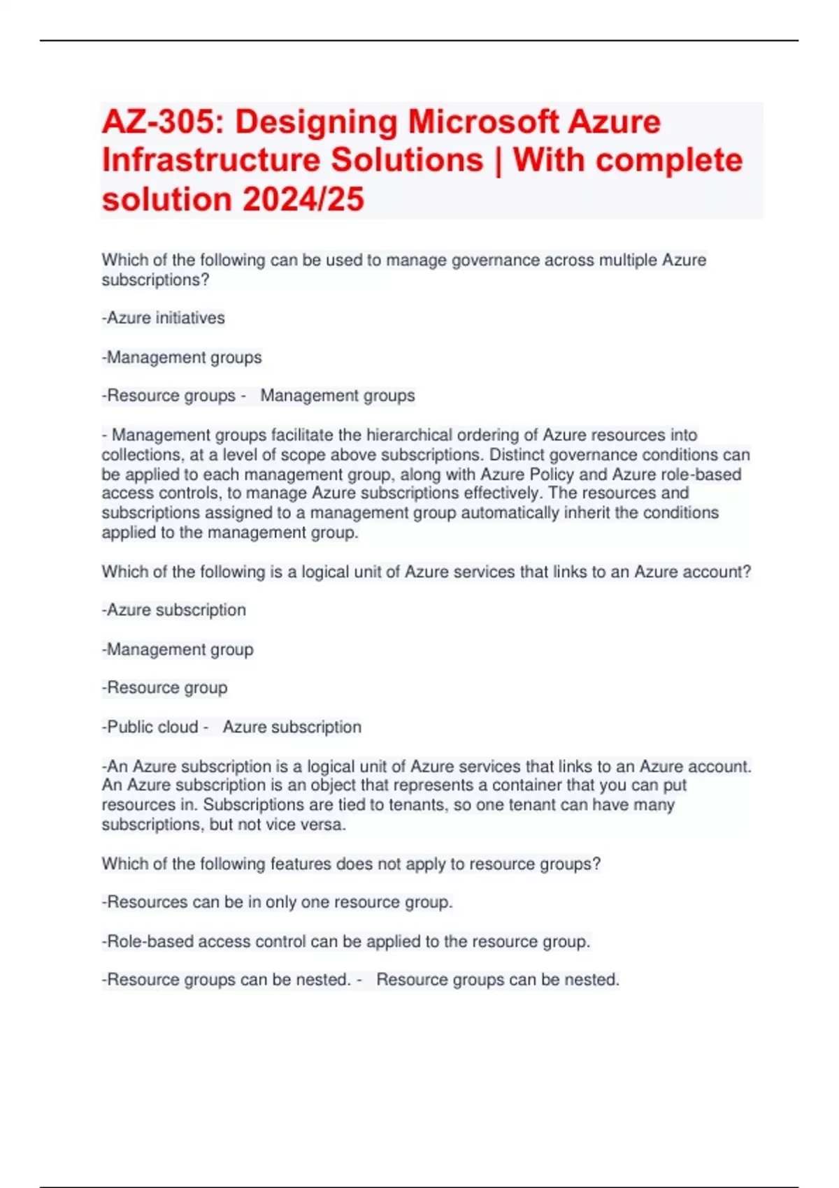 AZ-305: Designing Microsoft Azure Infrastructure Solutions | With complete solution 2024/25 - AZ ...