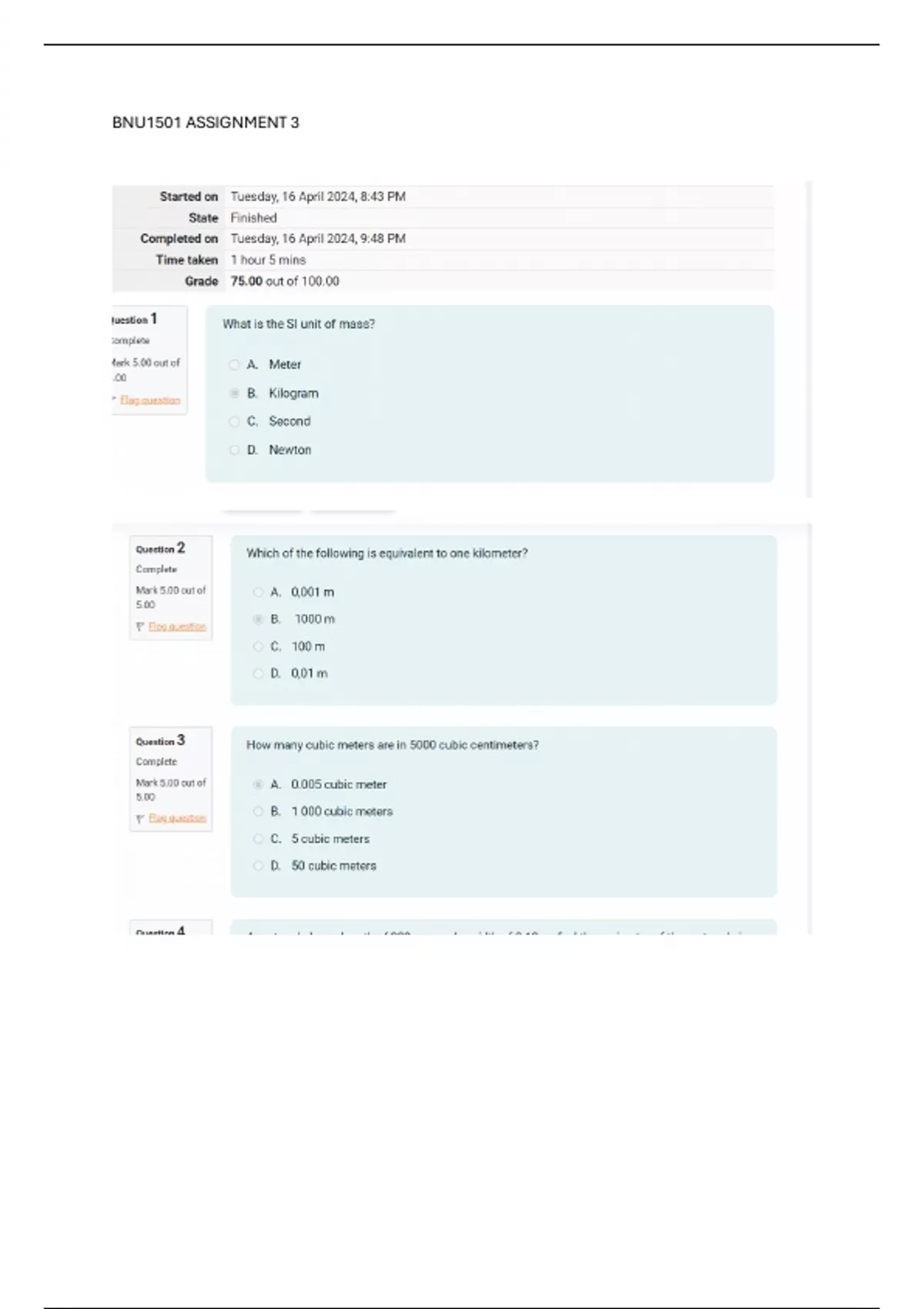 BNU1501 QUIZ Assignment 3 Semester 1 2024 ANSWERS. this document is a marked quiz assessment 3 ...