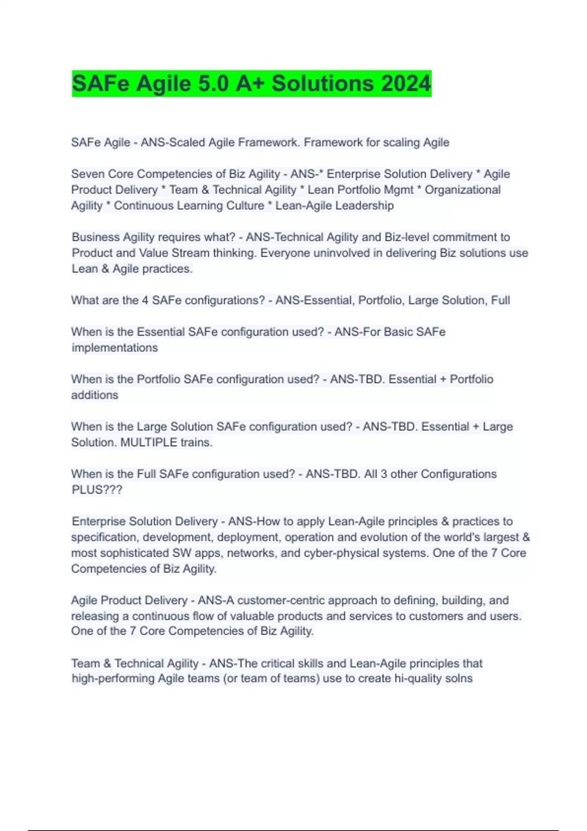 Safe Agile 5 0 A Solutions 2024 Questions And Answers Safe Agile 5 0 Stuvia Us