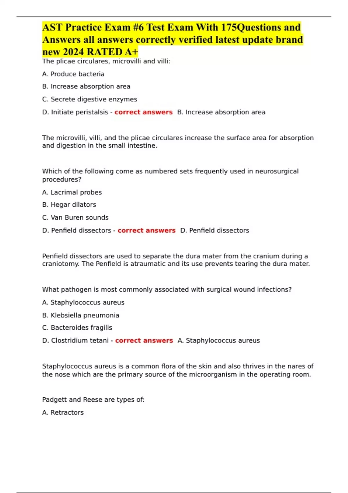 AST Practice Exam #6 Test Exam With 175Questions and Answers all ...