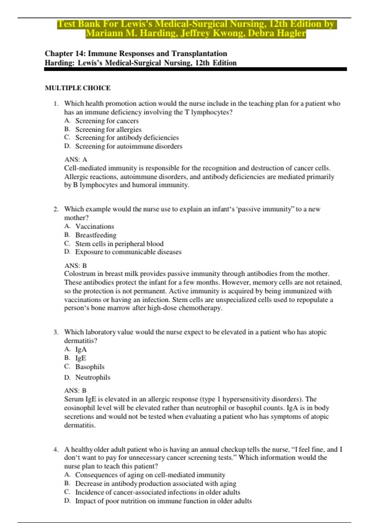 Chapter 14: Immune Responses and Transplantation Harding: Lewis’s ...