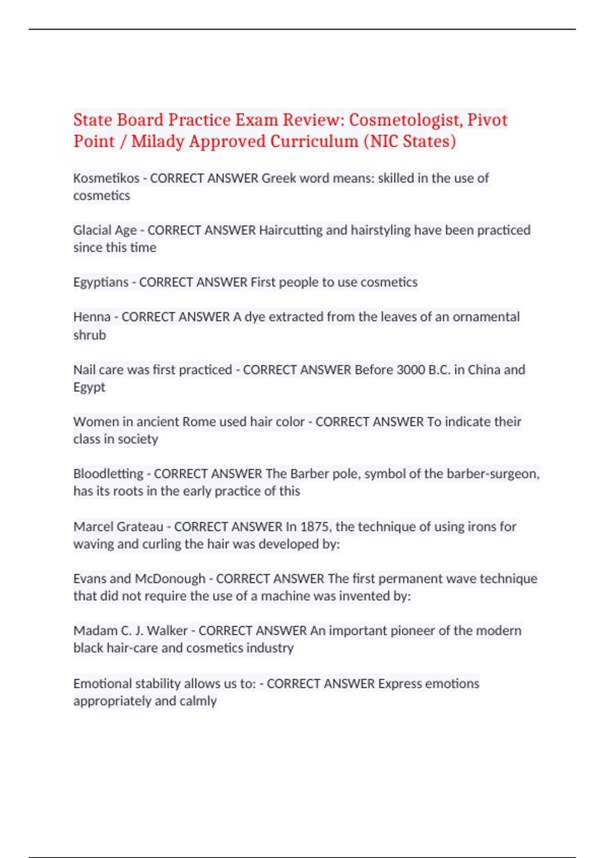 State Board Practice Exam Review: Cosmetologist, Pivot Point / Milady ...