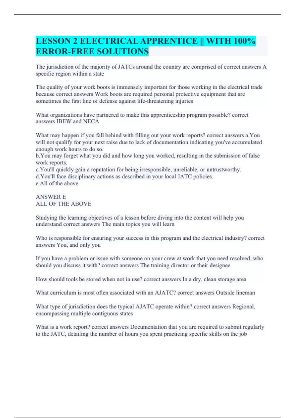 LESSON 2 ELECTRICAL APPRENTICE || WITH 100% ERROR-FREE SOLUTIONS ...