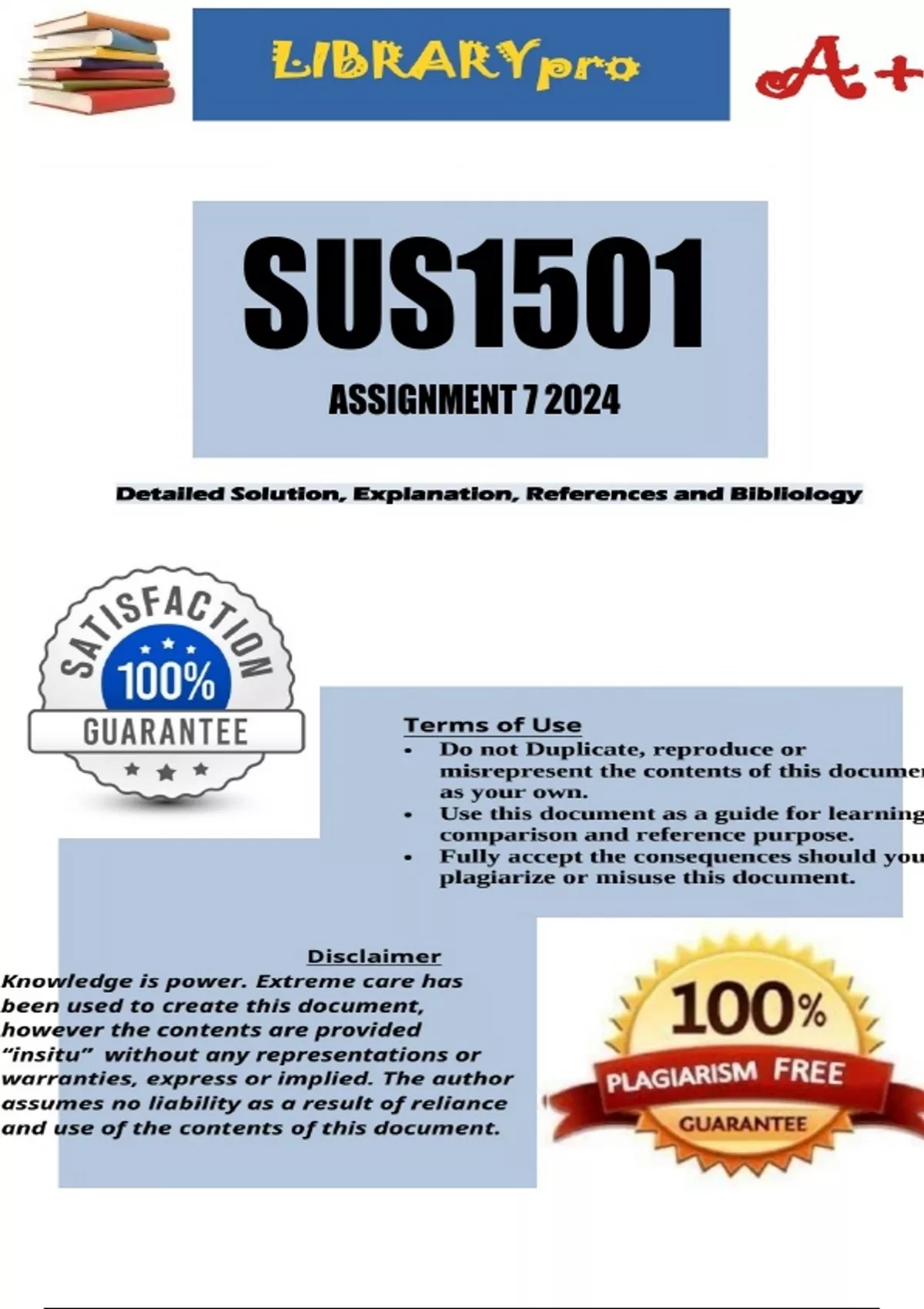 SUS1501 Assignment 7 (COMPLETE ANSWERS) Semester 1 2024 (727168) - DUE ...