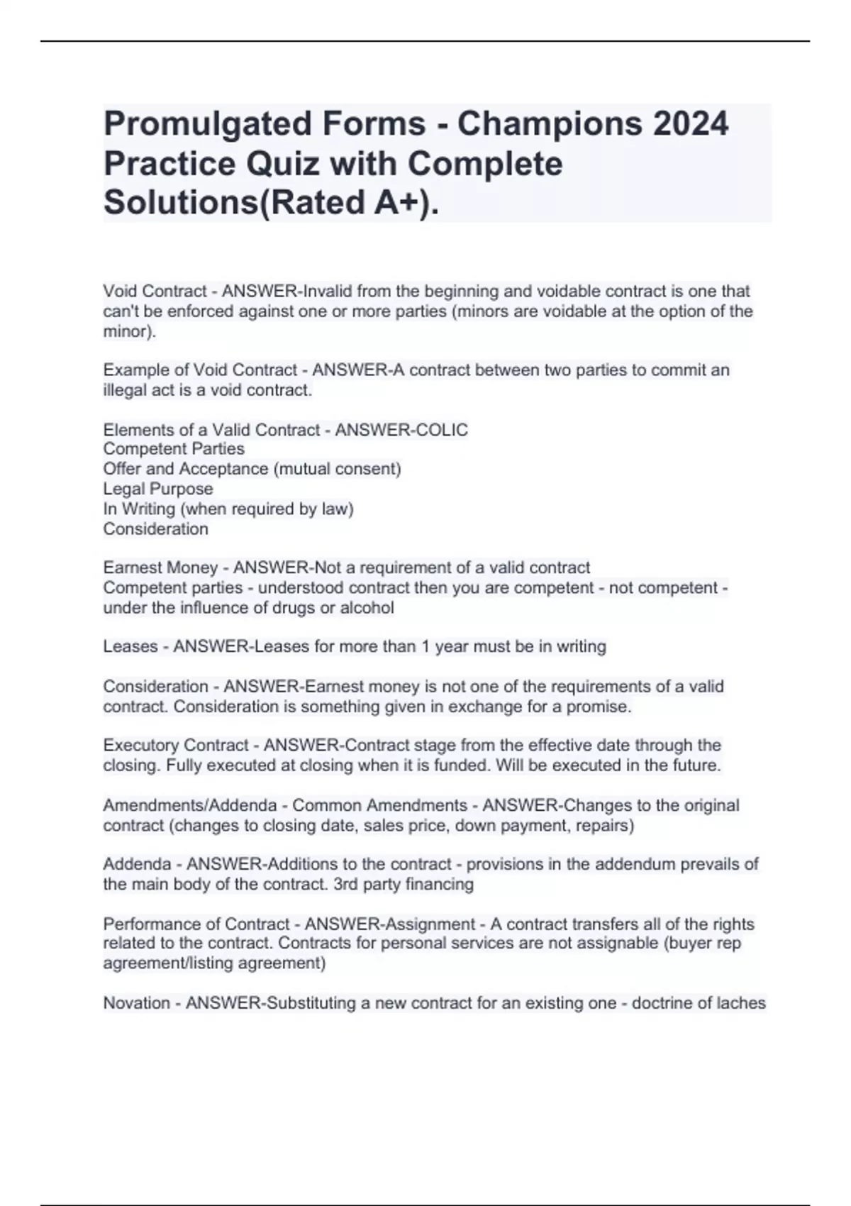 Promulgated Forms - Champions 2024 Practice Quiz with Complete ...