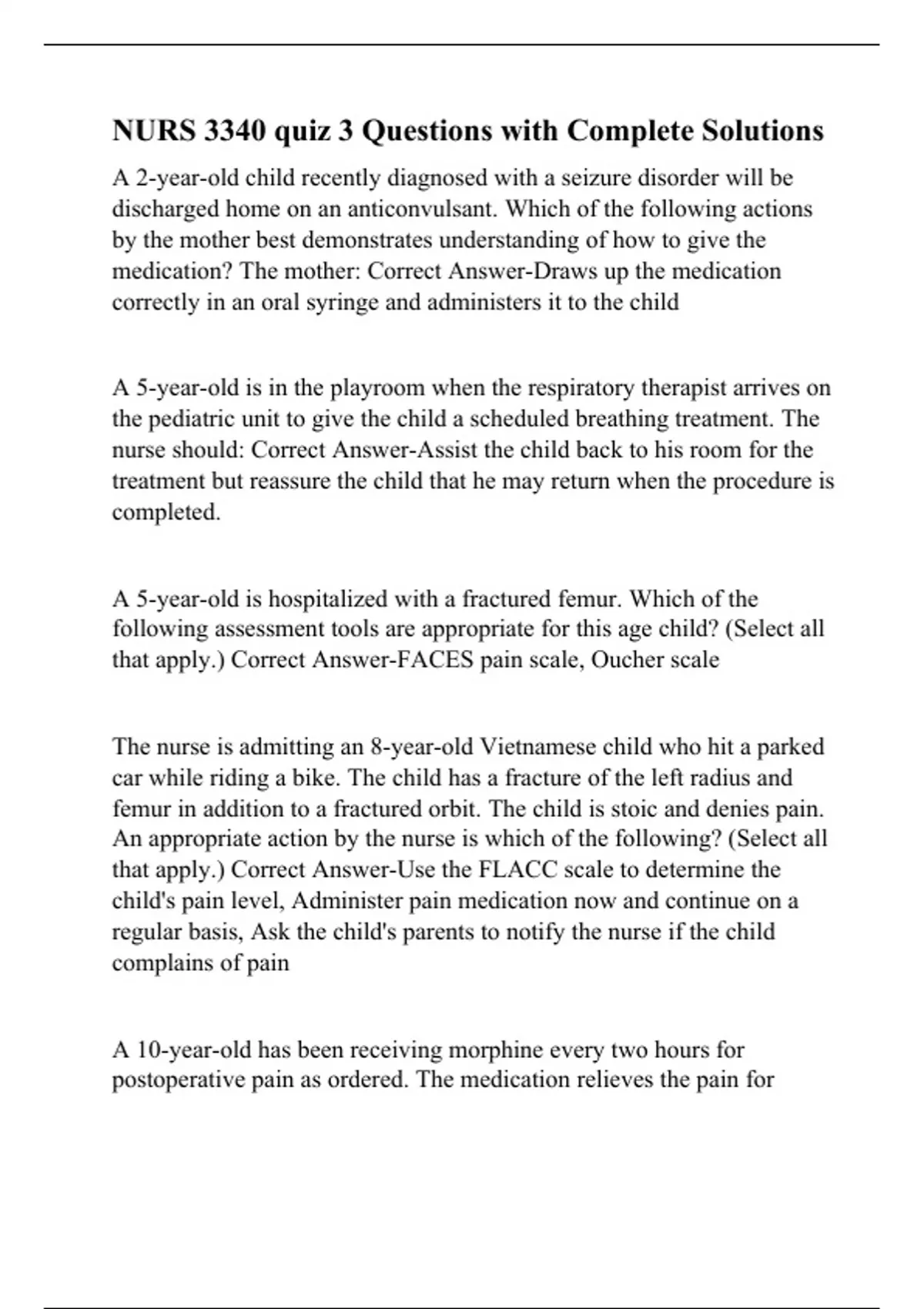 NURS 3340 quiz 3 Questions with Complete Solutions - RN- Nursing - Stuvia US
