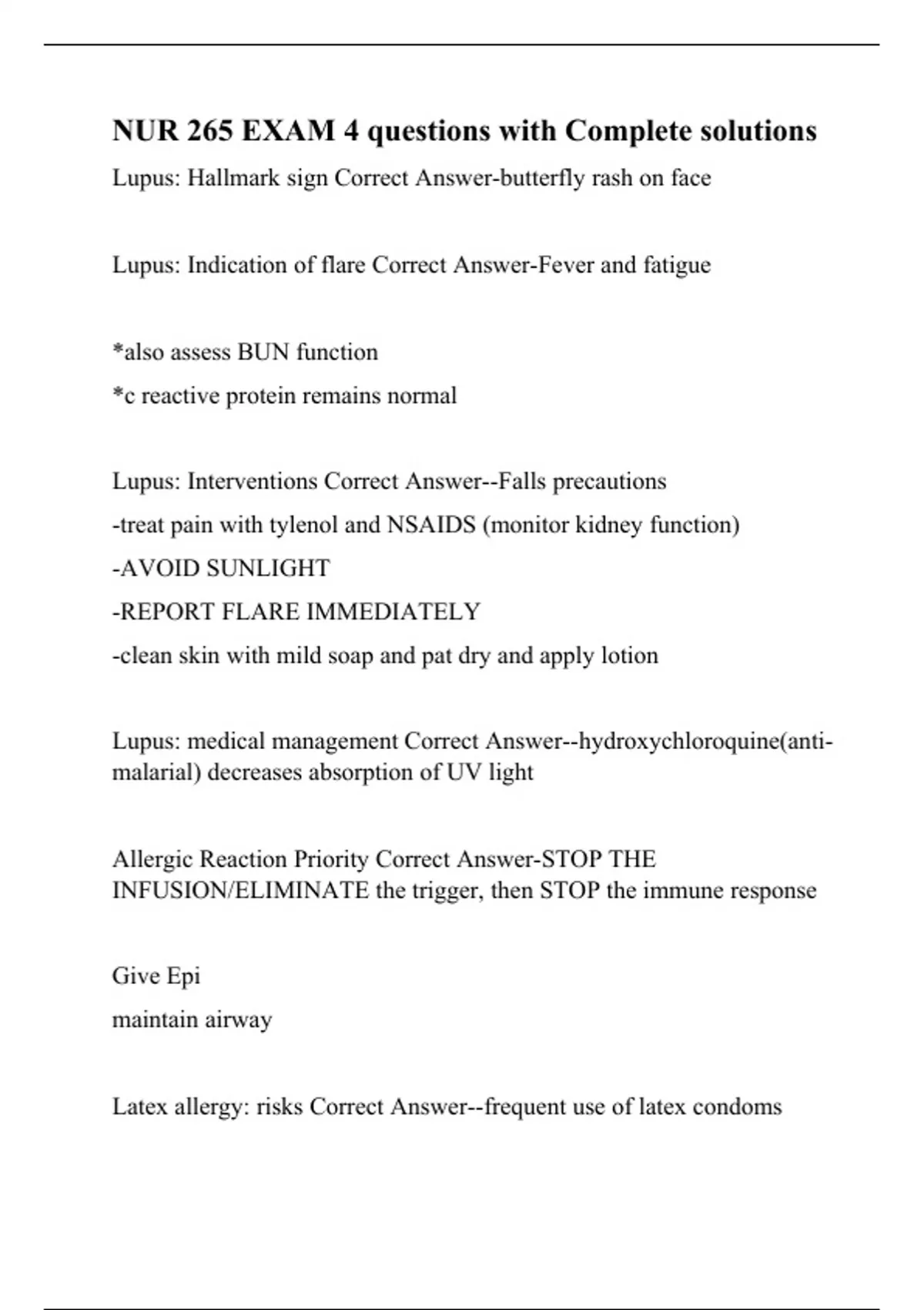 NUR 265 EXAM 4 questions with Complete solutions - RN- Nursing - Stuvia US