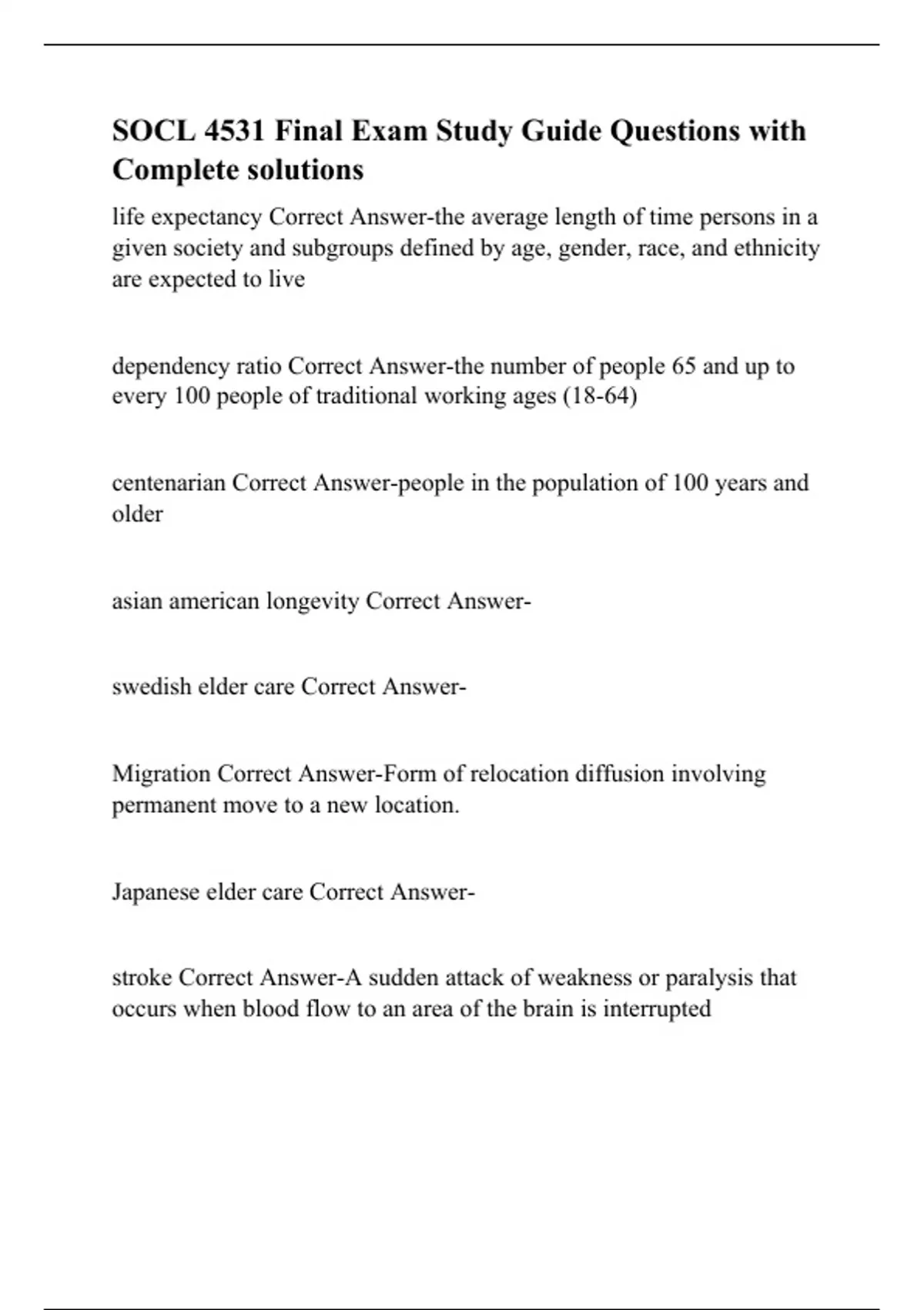 SOCL 4531 Final Exam Study Guide Questions with Complete solutions - RN ...