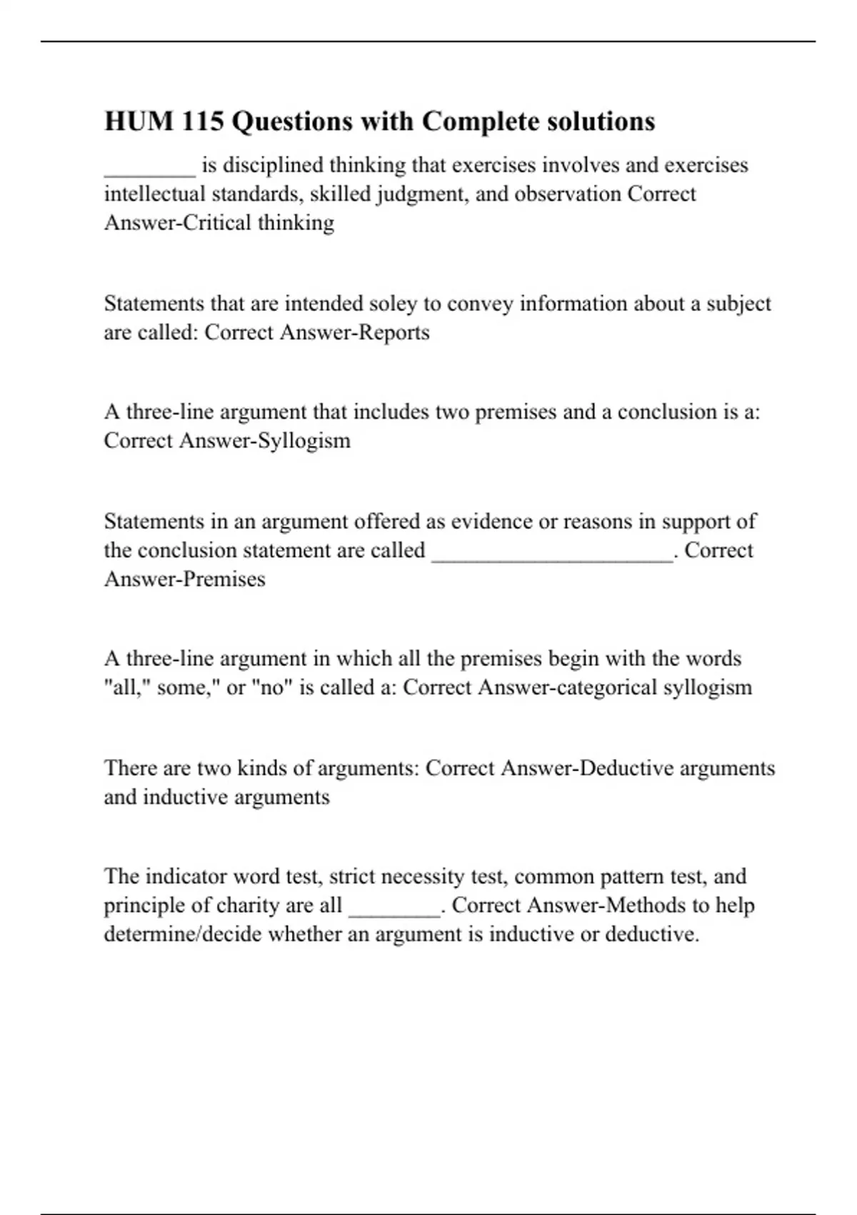 HUM 115 Questions with Complete solutions - RN- Nursing - Stuvia US