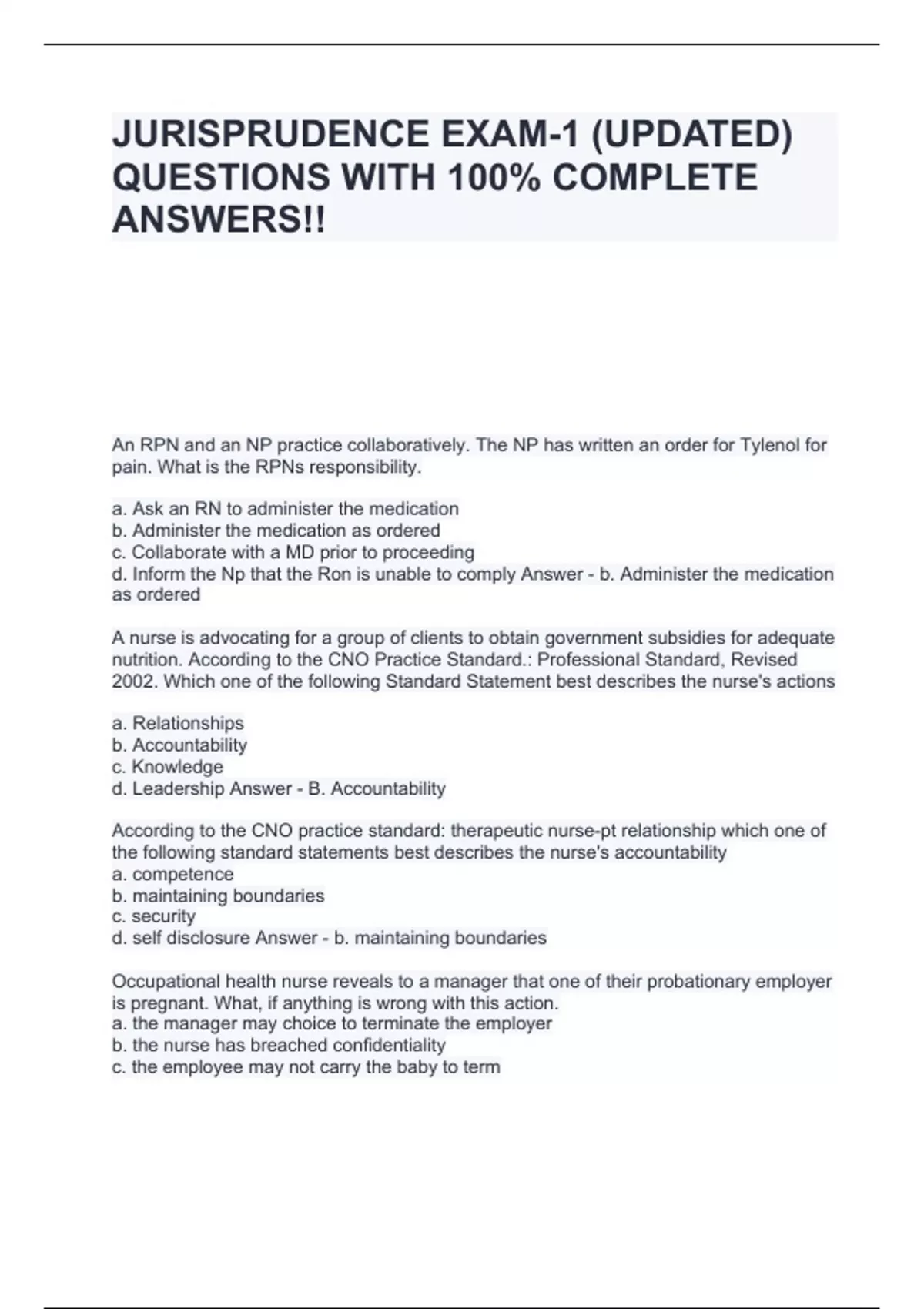 JURISPRUDENCE EXAM-1 (UPDATED) QUESTIONS WITH 100% COMPLETE ANSWERS ...