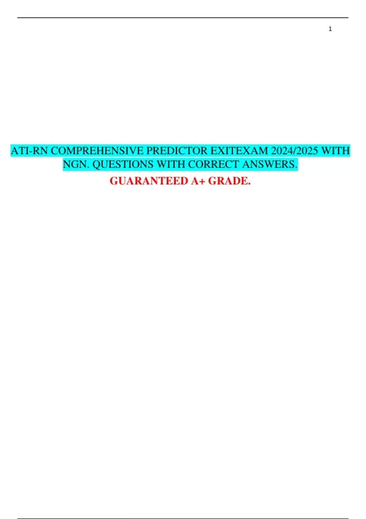 ATI-RN COMPREHENSIVE PREDICTOR EXITEXAM WITH NGN. QUESTIONS WITH ...