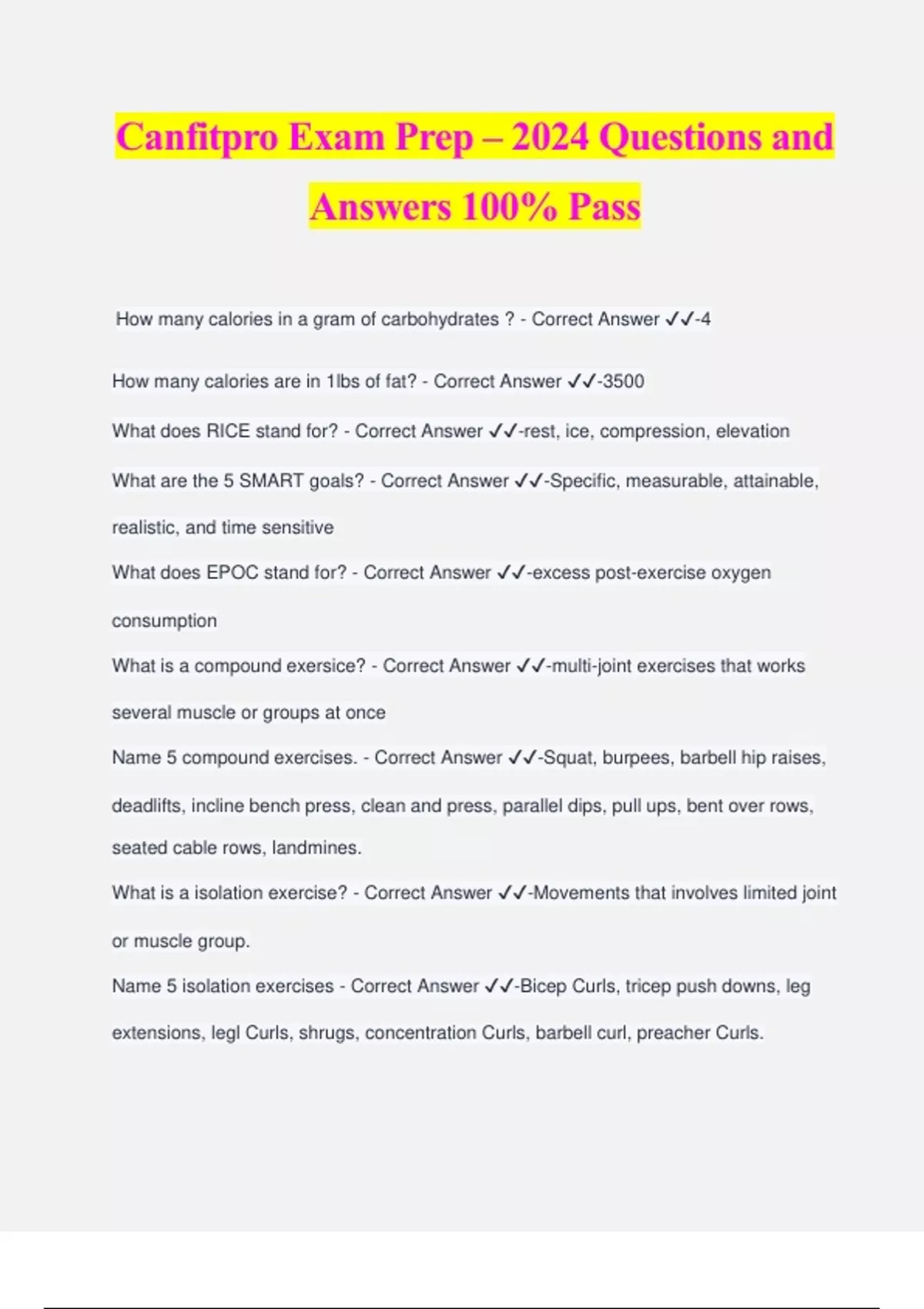 Canfitpro Exam Prep – 2024 Questions and Answers 100% Pass - CanfitPro - Stuvia US