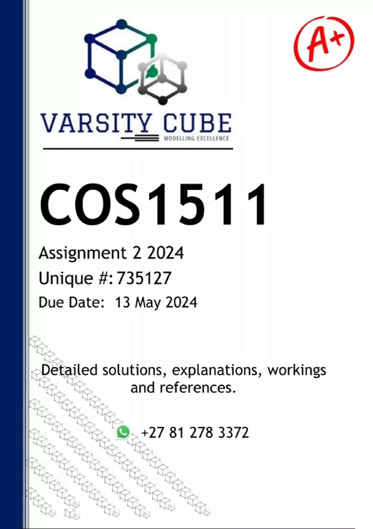 COS1511 Assignment 2 (DETAILED ANSWERS) 2024 - DISTINCTION GUARANTEED - Introduction to ...