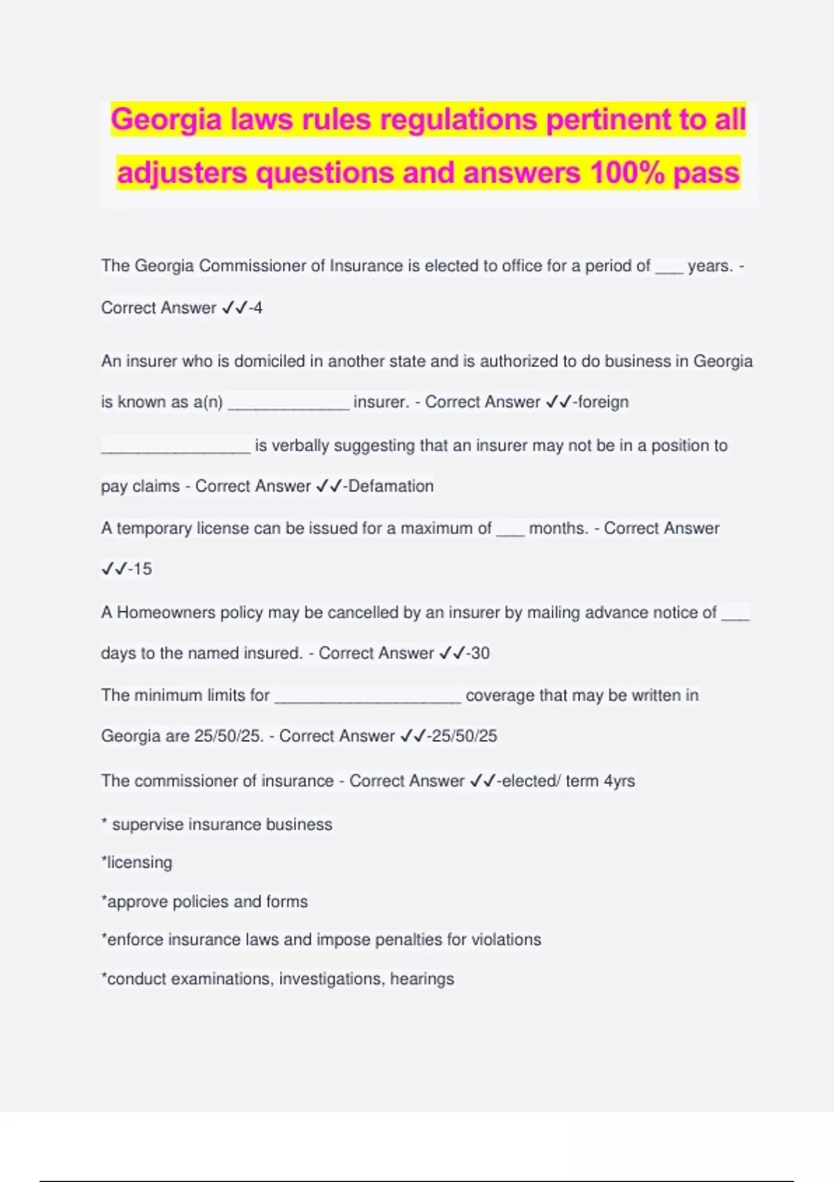 Georgia laws rules regulations pertinent to all adjusters questions and ...
