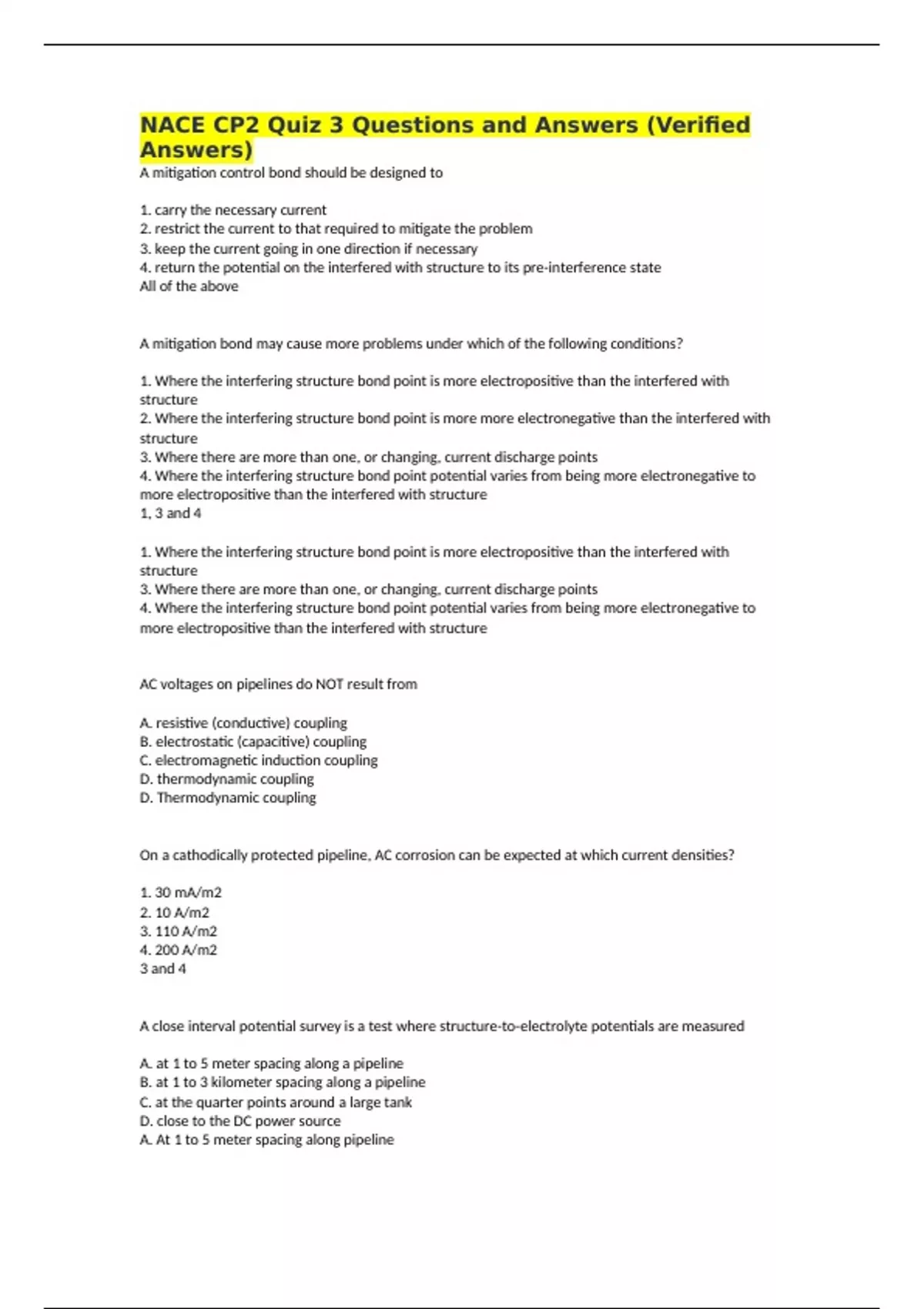 NACE CP2 Quiz 3 Questions and Answers (Verified Answers) - NACE CP2 ...