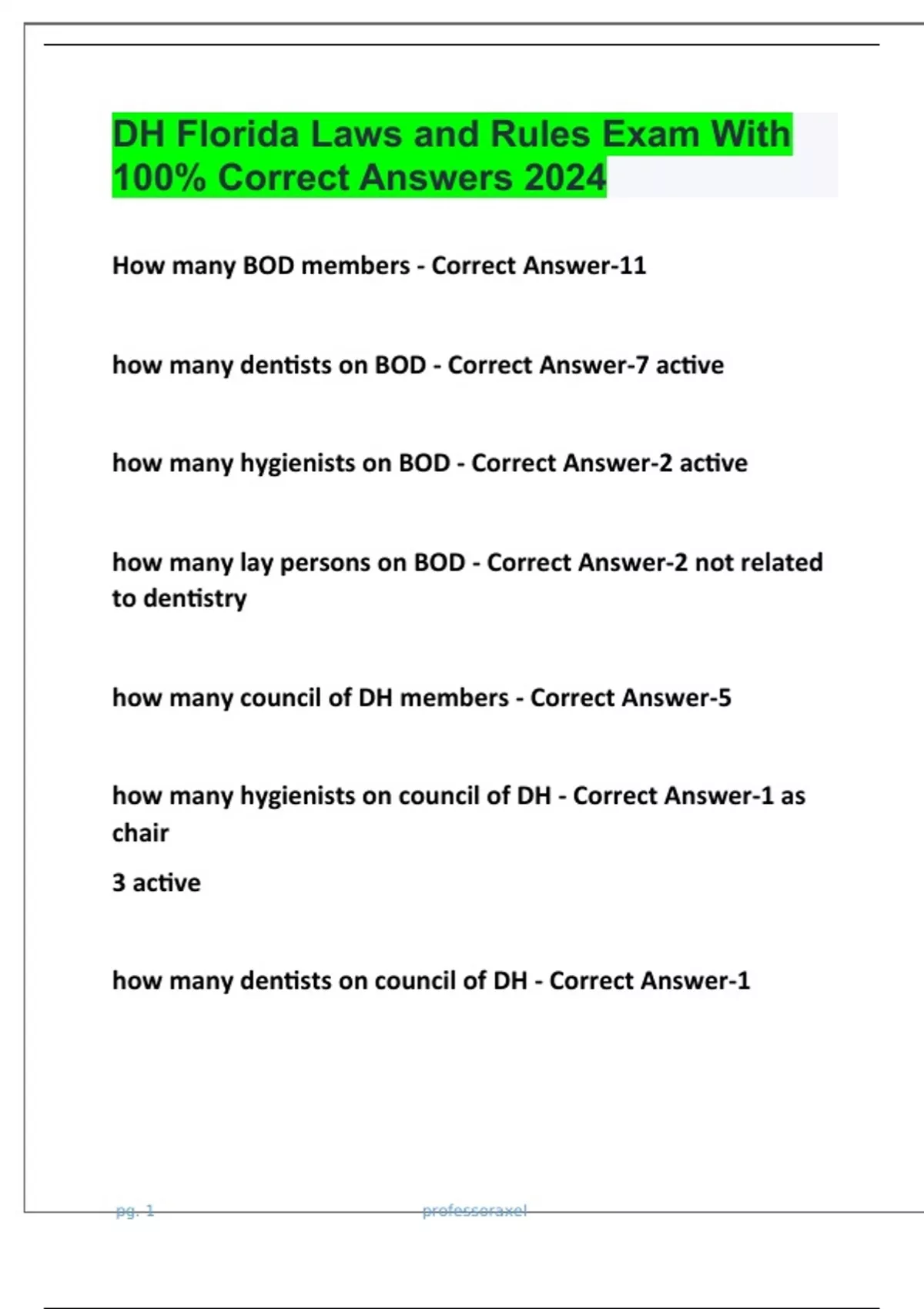 DH Florida Laws and Rules Exam With 100% Correct Answers 2024 - DH ...