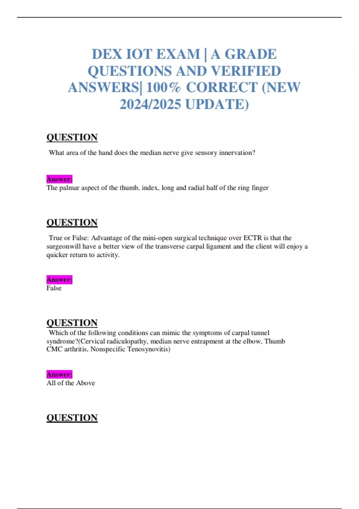 DEX IOT EXAM A GRADE QUESTIONS AND VERIFIED ANSWERS 100% CORRECT (NEW ...