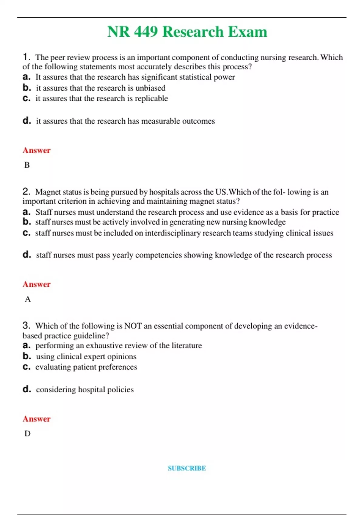 NR 449 Research Exam (Latest 2024 / 2025) Questions and Answers ...