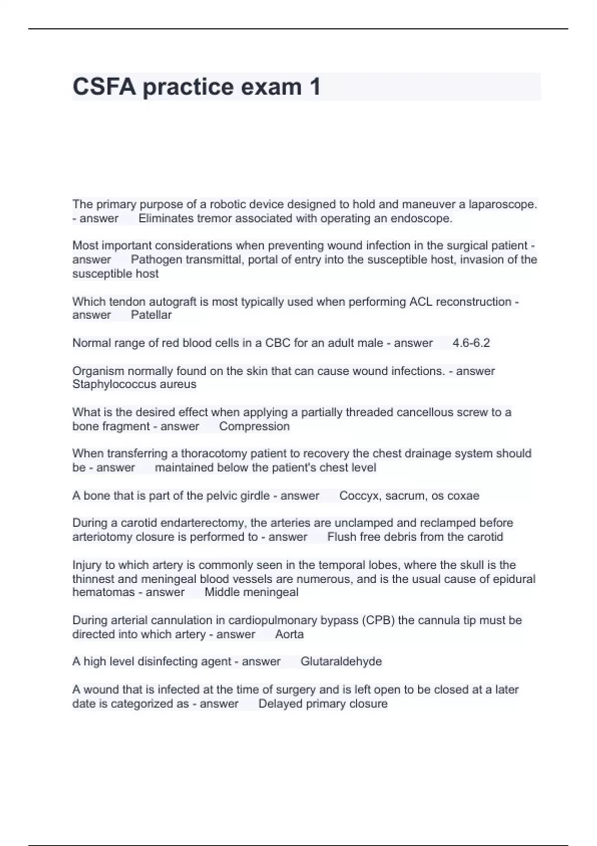 CSFA practice exam 1 Questions and Answers 2024 - CFSA - Stuvia US