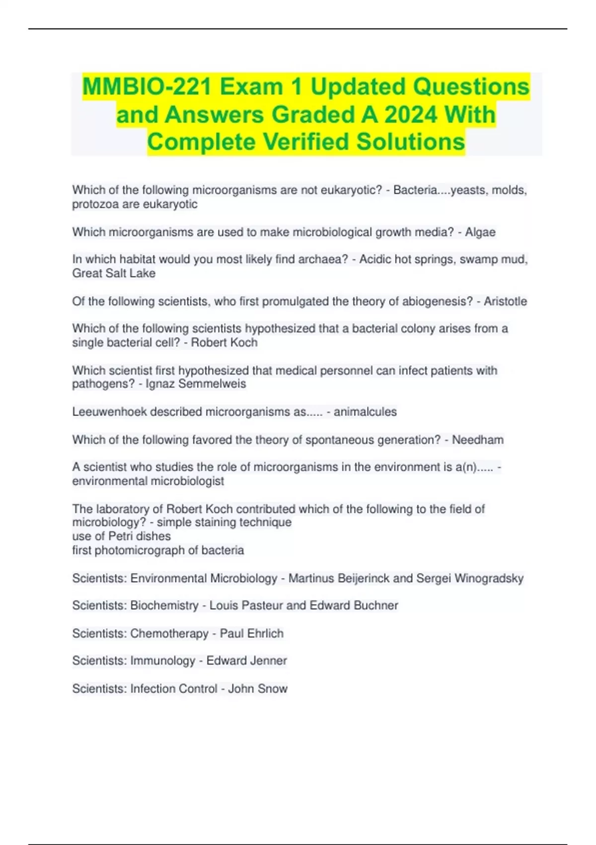MMBIO-221 Exam 1 Updated Questions and Answers Graded A 2024 With ...