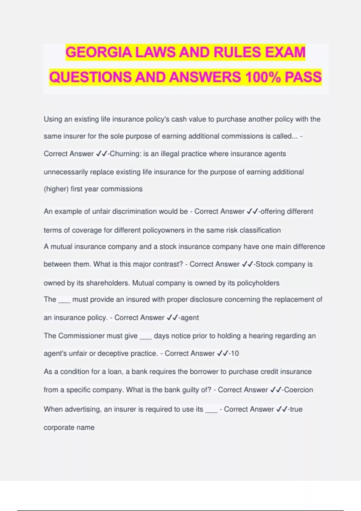 Georgia laws and Rules Bundled Exams Questions and Answers 100% Pass ...