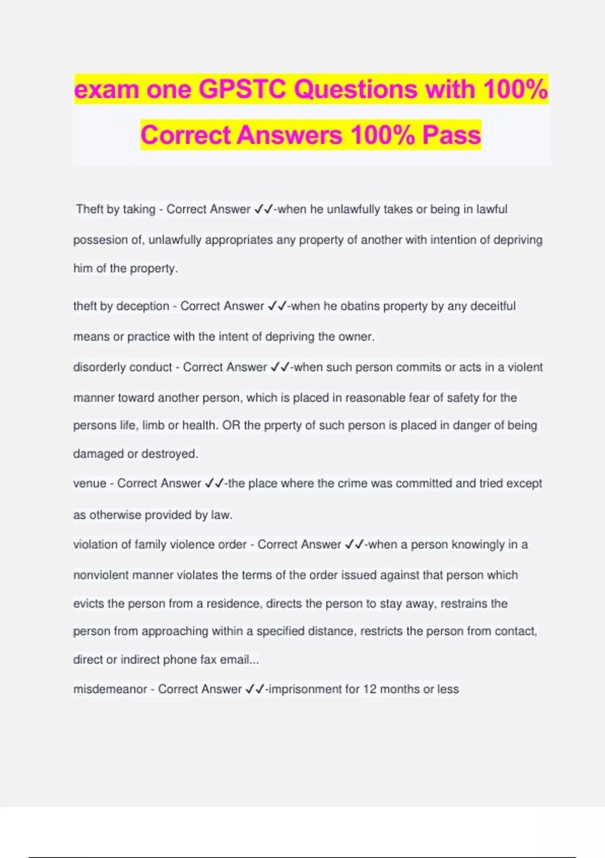 exam one GPSTC Questions with 100% Correct Answers 100% Pass - GPSTC - Stuvia US