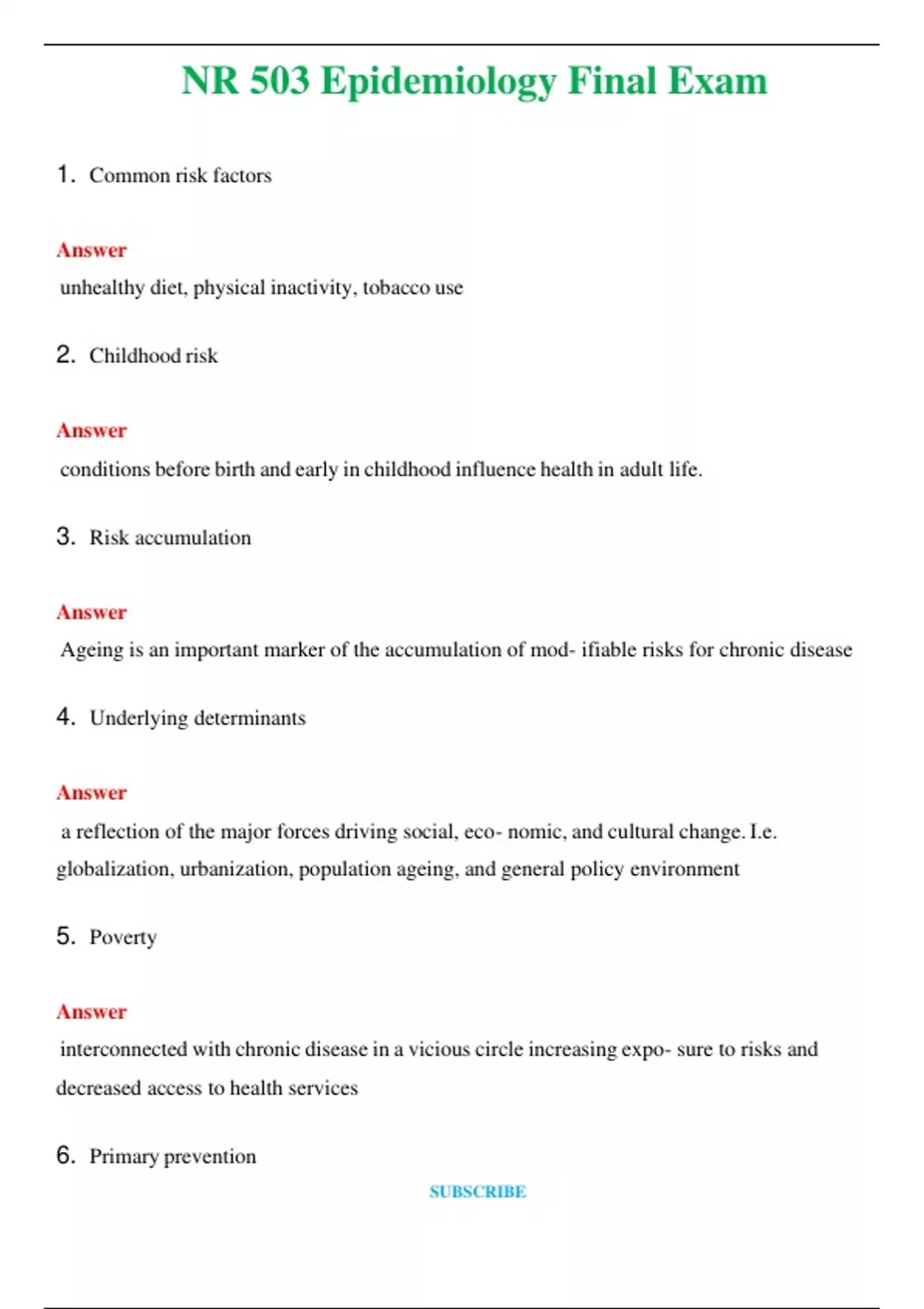 NR 503 Epidemiology Final Exam (Latest 2024 / 2025) Questions and ...