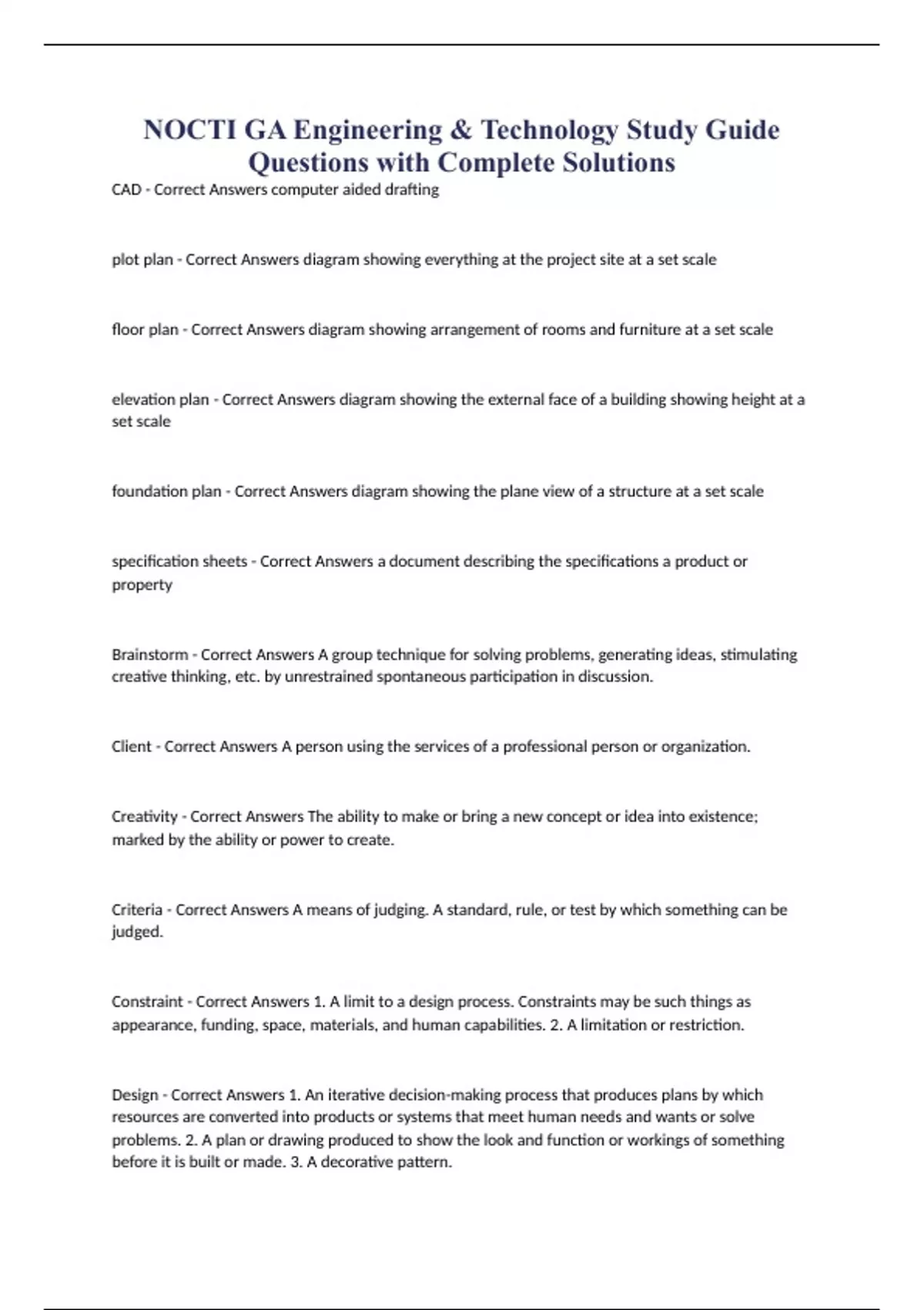 NOCTI GA Engineering & Technology Study Guide Questions with Complete Solutions - NOCTI - Stuvia US