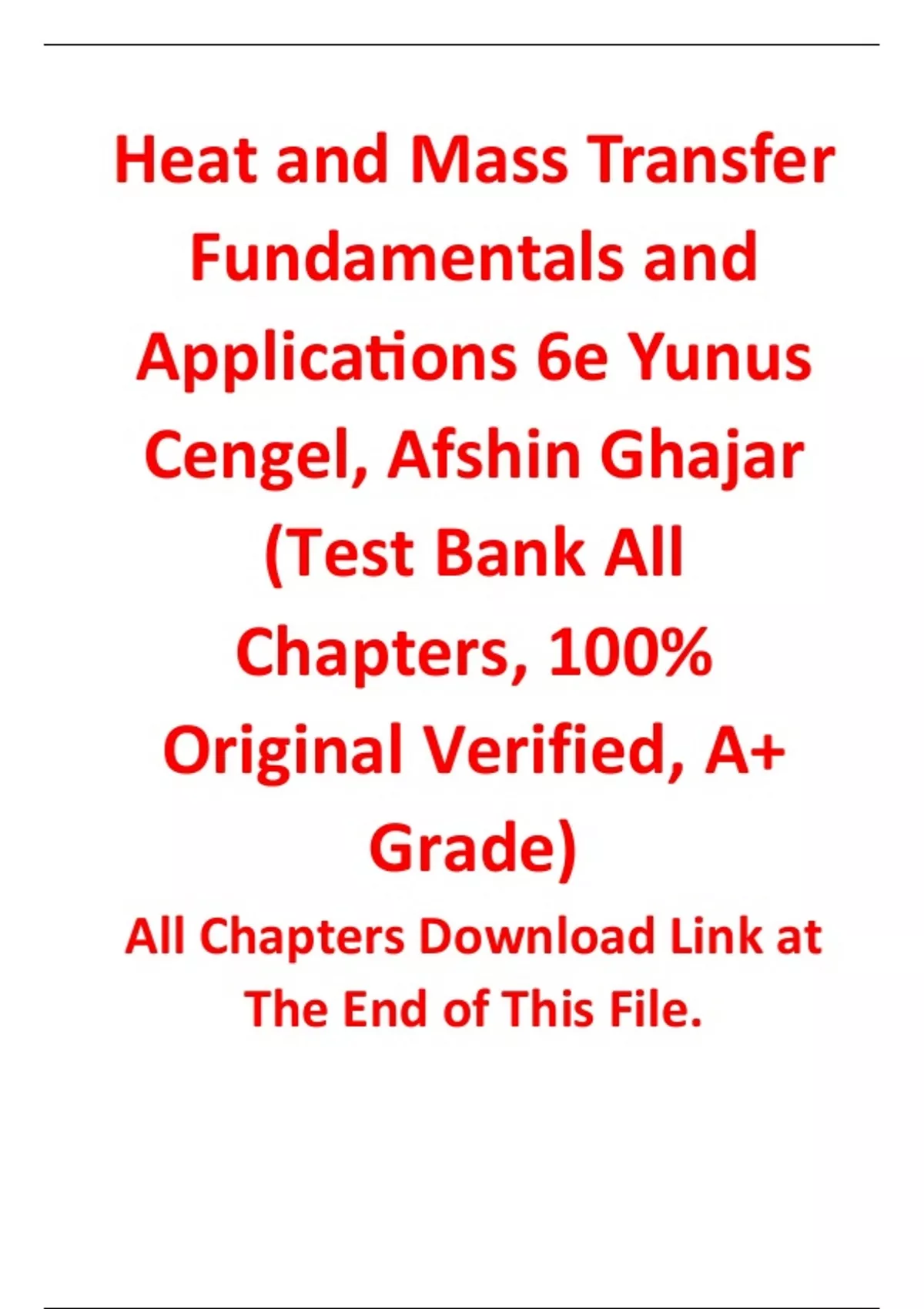 Test Bank for Heat and Mass Transfer Fundamentals and Applications 6th ...