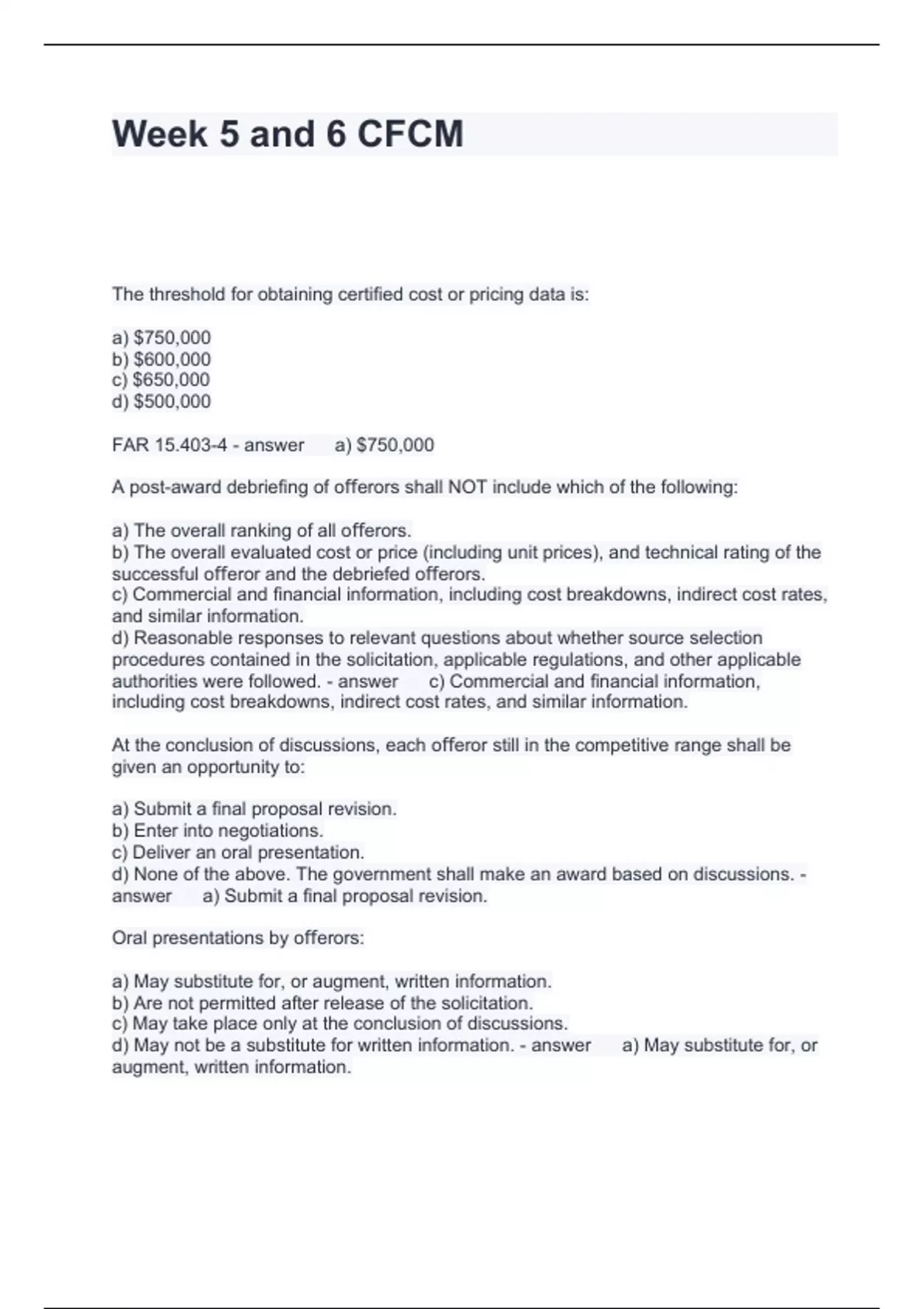 Week 5 and 6 CFCM Questions with correct Answers 2024 - CFCM ...