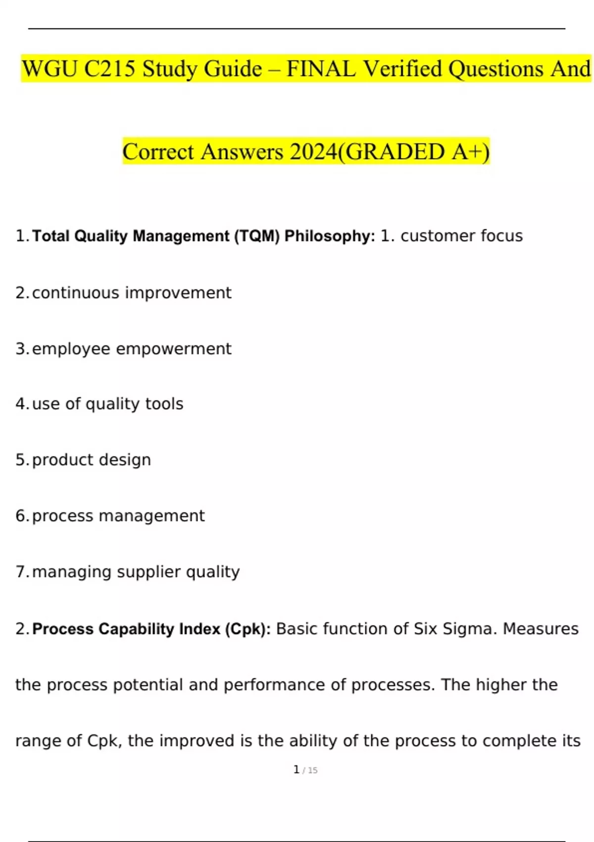 WGU C215 Study Guide – FINAL Verified Questions And Answers 2024 - WGU ...