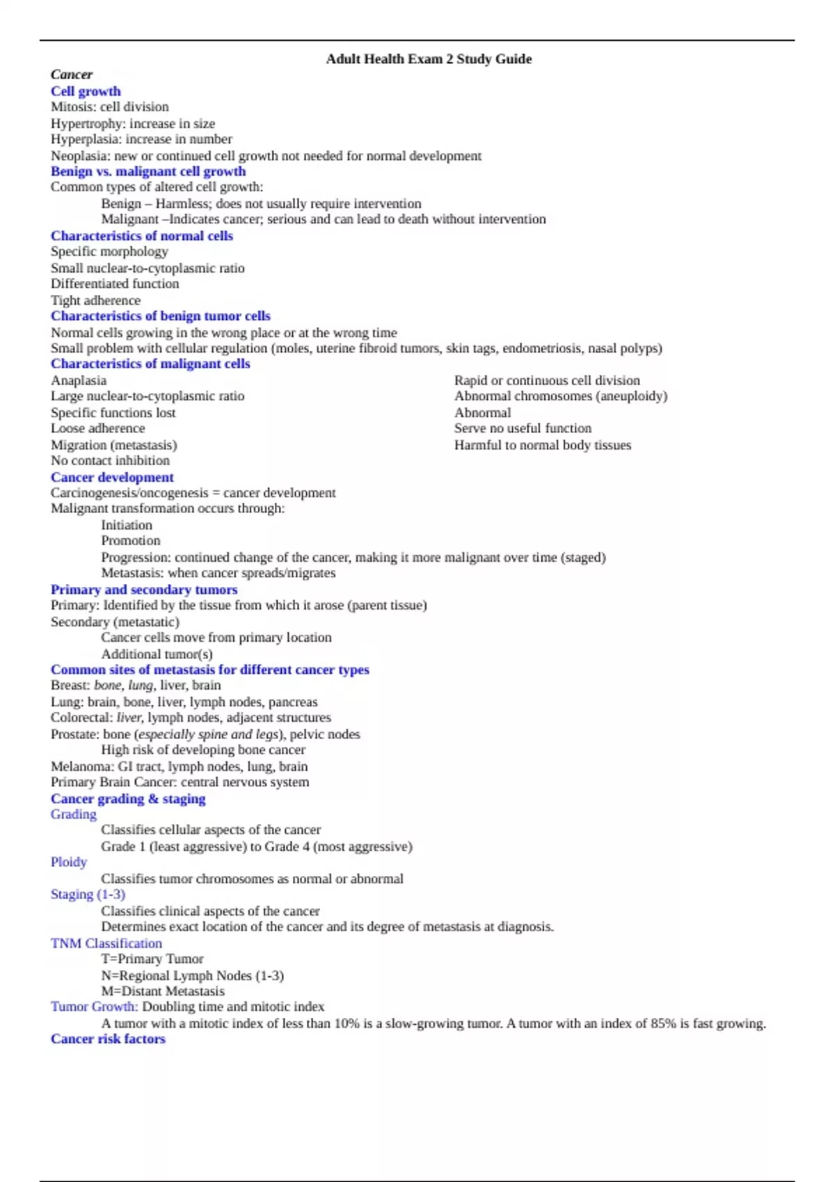 Summary NURS 3205 - Adult Health Exam 2 Study Guide. - NURS 3205 ...