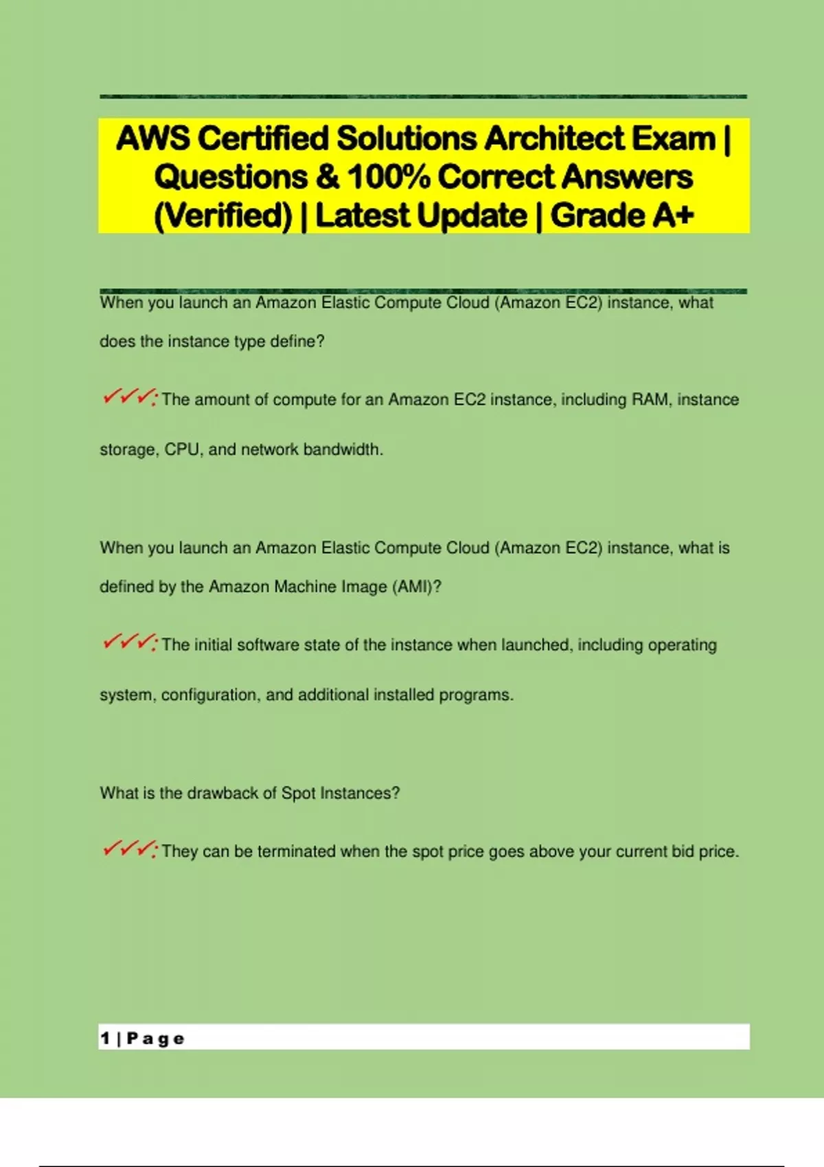 AWS Certified Solutions Architect Exam | Questions & 100% Correct ...