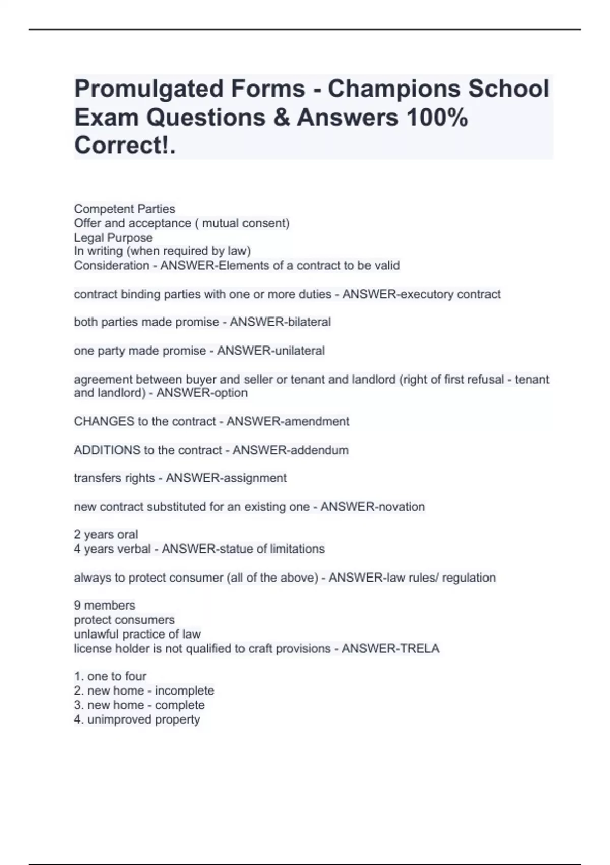 Promulgated Forms - Champions School Exam Questions & Answers 100% ...