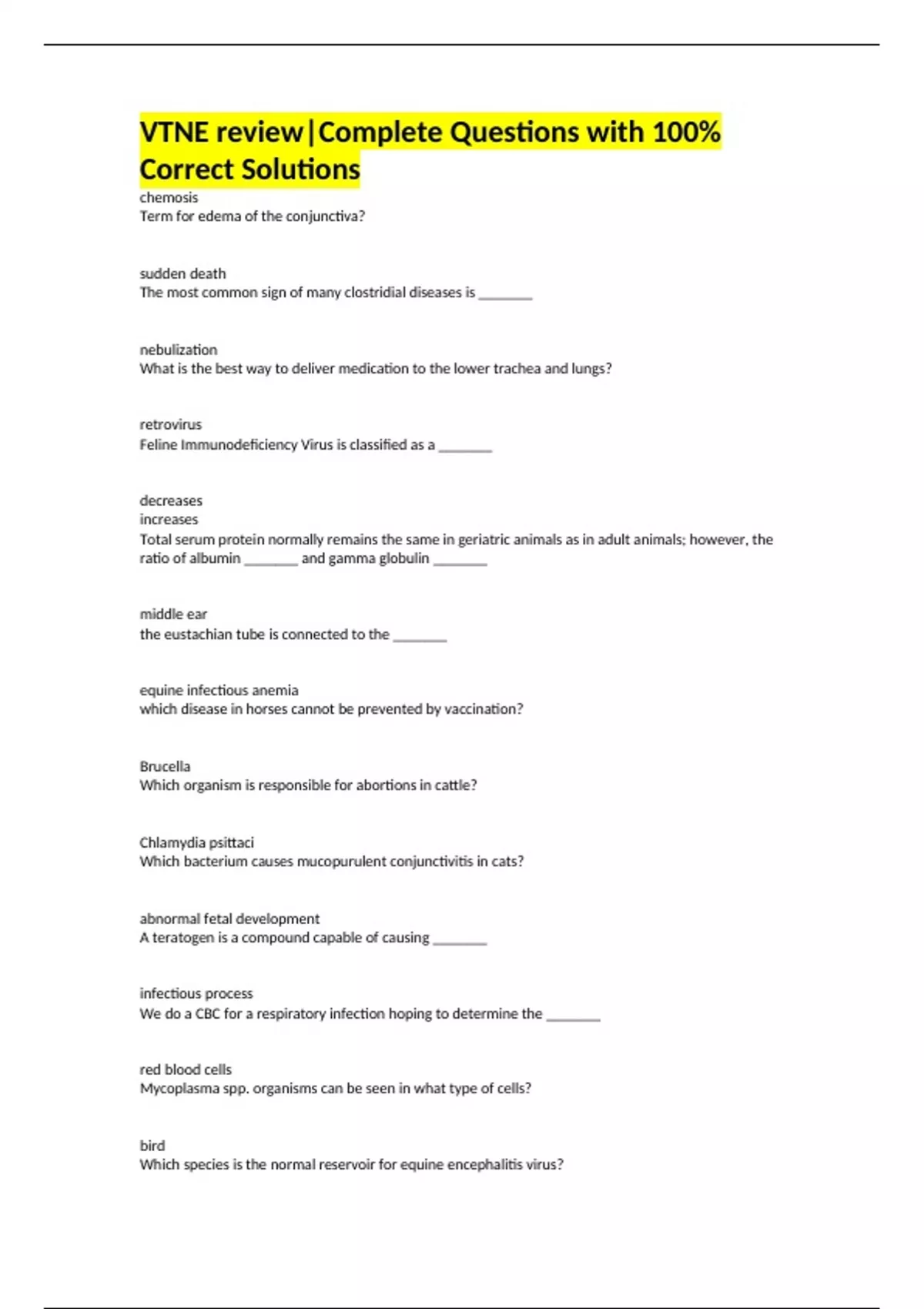 VTNE review|Complete Questions with 100% Correct Solutions - VTNE Math ...