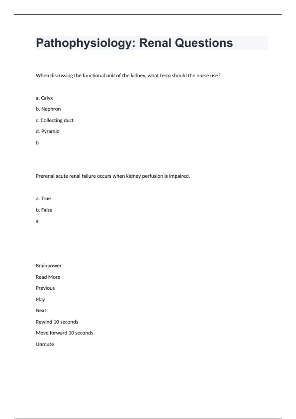 Pathophysiology: Renal Questions with answers graded A+ 2024 ...