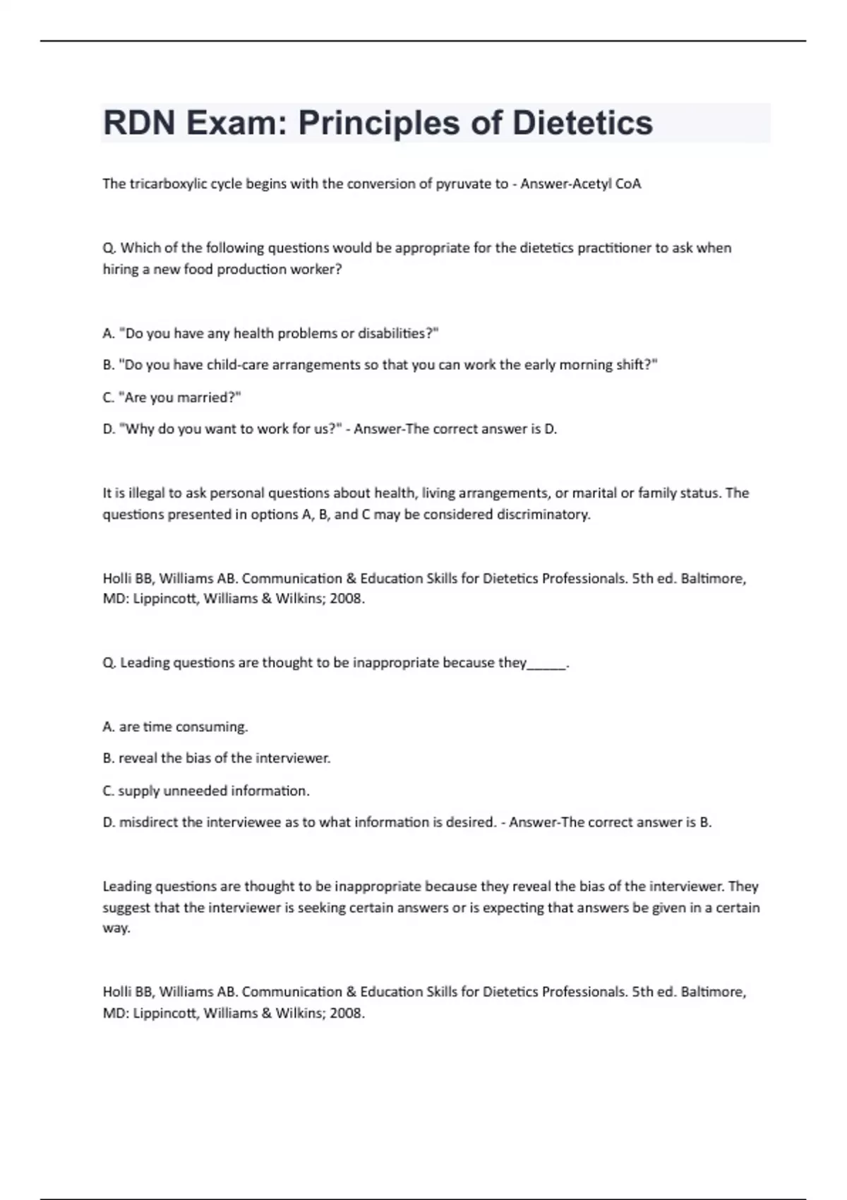 RDN Exam: Principles of Dietetics Questions & Answers Rated 100% ...